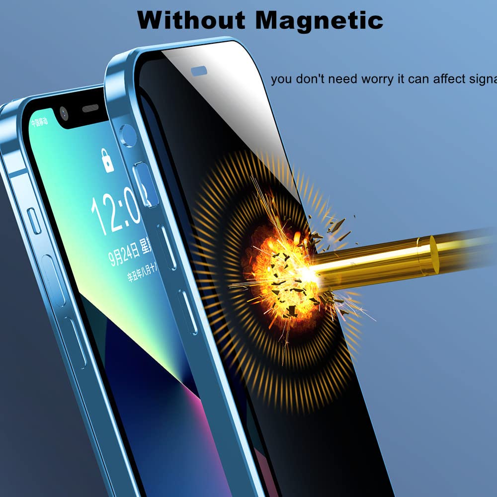 SXLYFD Double Sided BucKle iPhone Case 13 Pro Max, with Camera Cover Clear and Built in Screen Protector, Two Sided Tempered Glass Full Body Protection Metal Bumper Case,BlacK