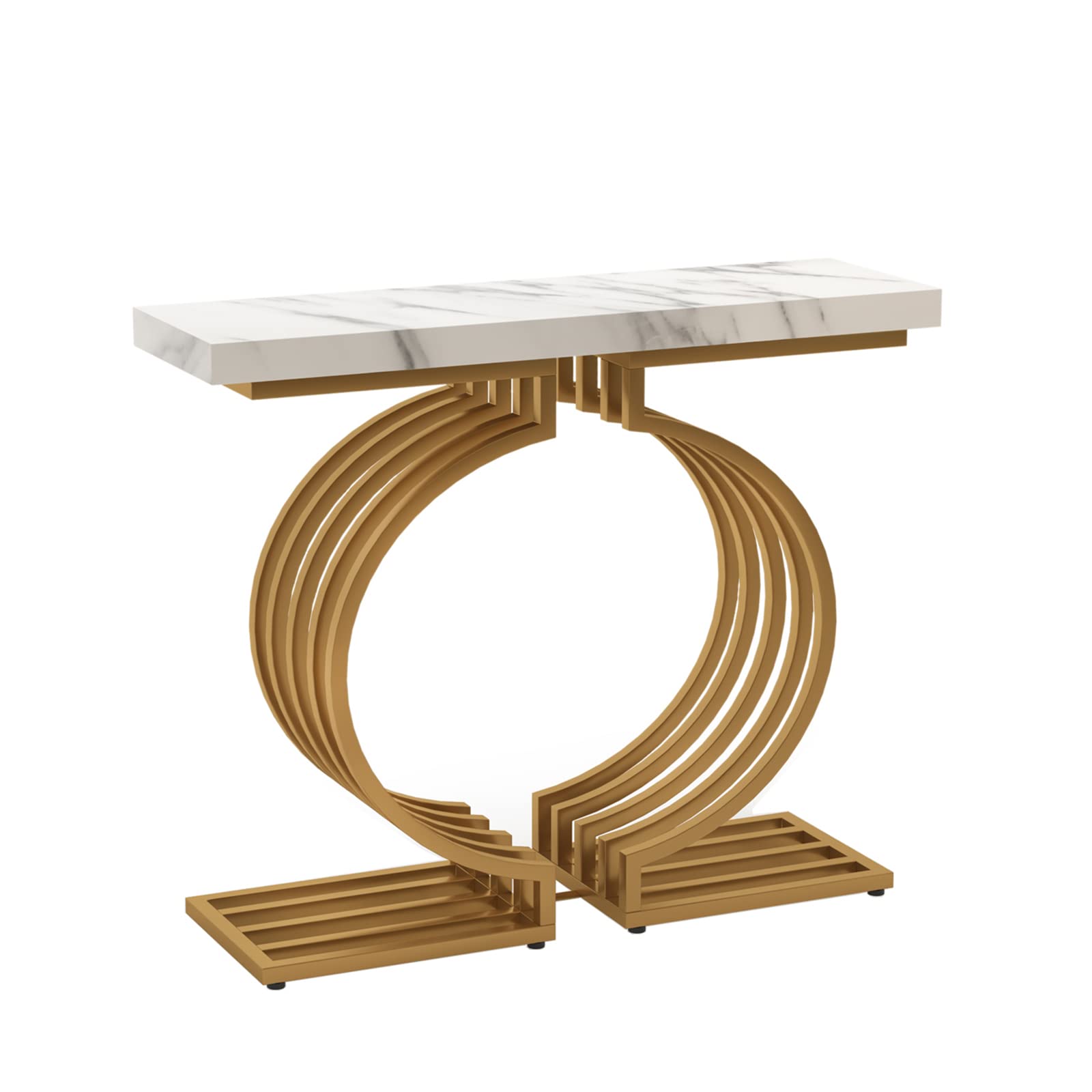 PAKASEPT Console Table for Entryway, Faux Marble Wood Accent Table Foyer Table with Geometric Metal Frame for Living Room, Hallway, Entrance