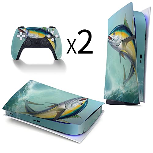 Yellow Tuna Full Protective Skin Cover Design Wrap Decal Sticker Compatible with PS5 Digital Edition Console and Controller