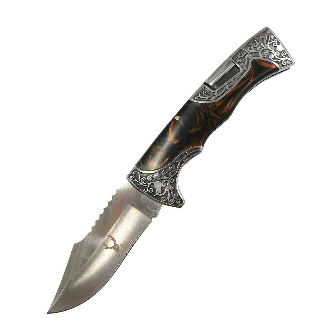 Theboneedge 9" Marble Handle Engraved Design Open Folding Pocket Knife 3cr13 Steel Outdoor Survival Hunting Knife for Camping by Survival Steel