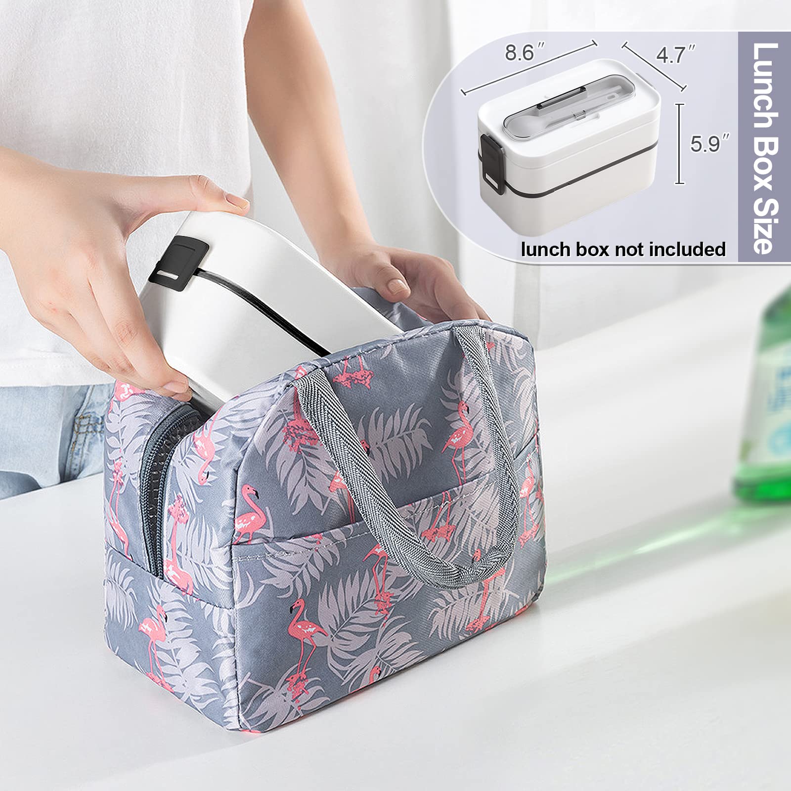 WOOMADA Stripe Insulated Lunch Bag for Women Men Reusable Waterproof Lunch Box Cooler Tote Bag with Pockets for Office Work, Picnic,Travel (stripe)