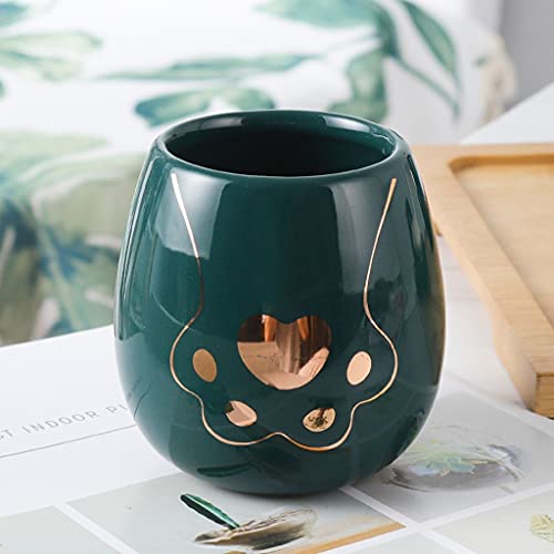 Soap Dispenser Accessories Set 6 Piece - Includes Soap Dispenser Toothbrush Holder Soap Dish Tumblers and Tray - Ceramic Cat Paw Design Soap Dispenser (Color : Dark Blue) (Orange B)