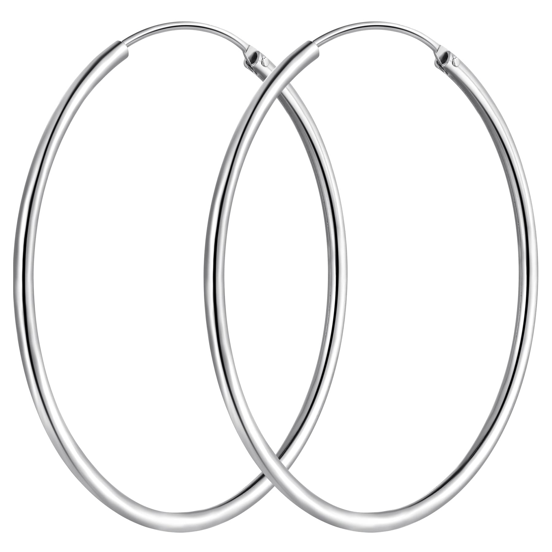 T400 925 Sterling Silver Hoop Earrings Large Thin Lightweight Round Hoops for Women 75mm
