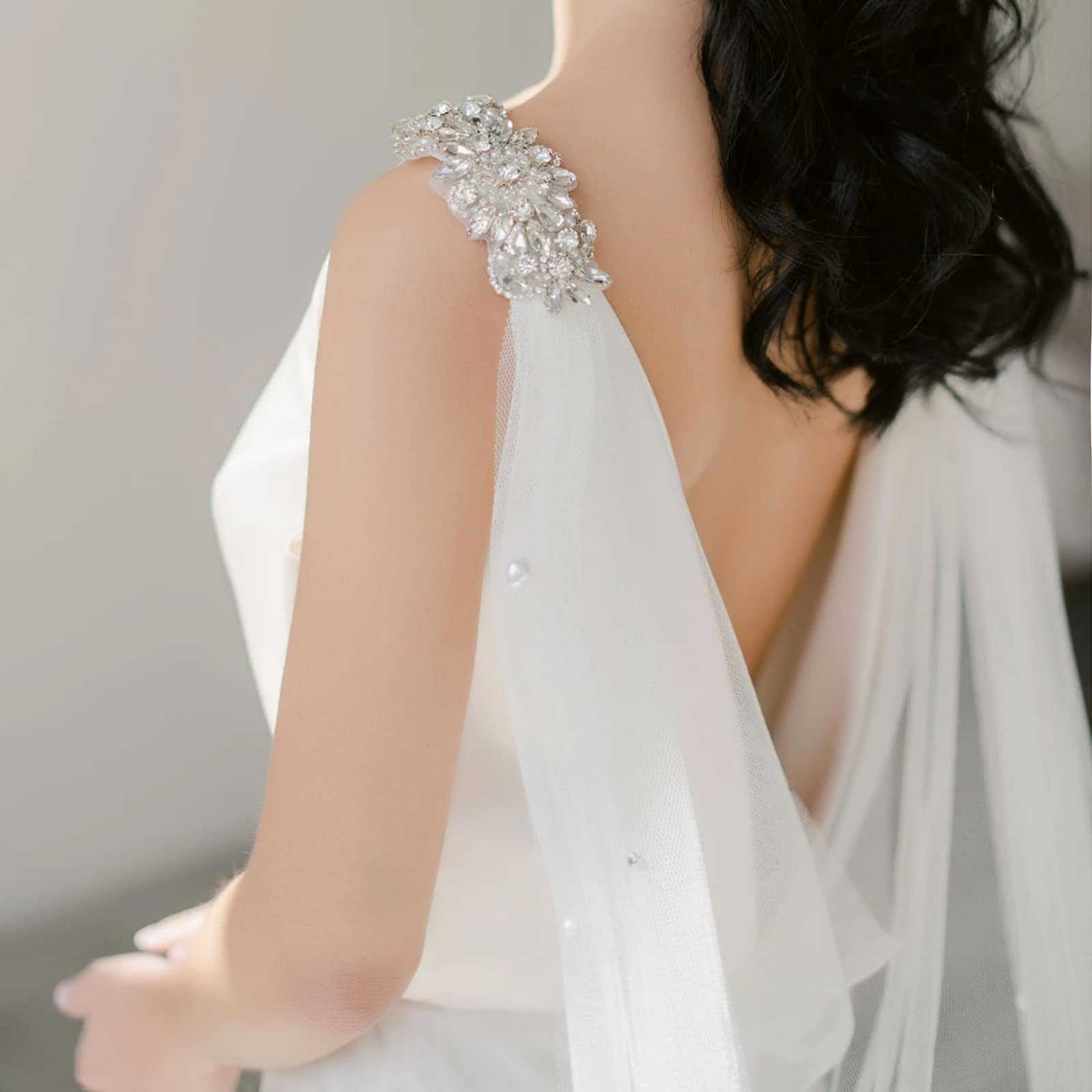 Women's Long Bridal Wedding Shoulder Capes Wedding Veil Cloak Pearl Veil (Ivory)