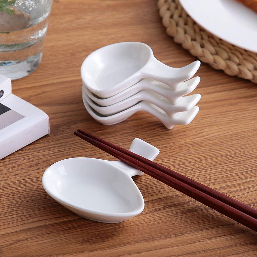 Woonsoon 5 Pcs Ceramic Chopsticks Holder,Chinese Porcelain Chopstick Rest Spoon Fork Knife Stand Sauce Dish