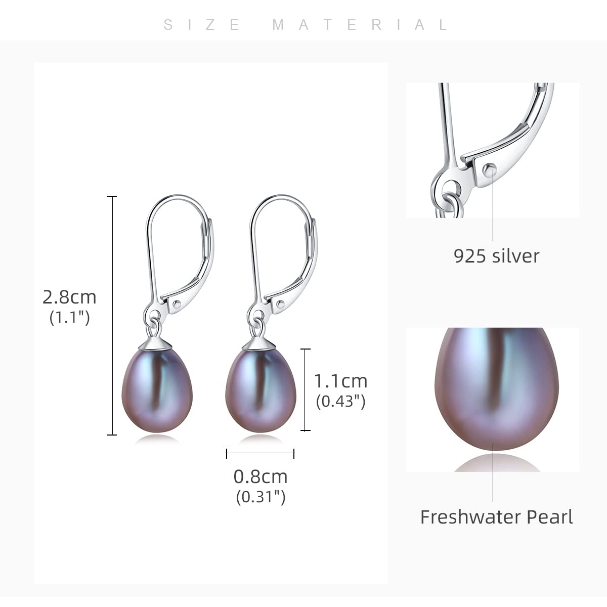 VIENNOIS Freshwater Cultured Black Pearl Earrings Sterling Silver Dangle Drop Earrings for Women (B-Purple/Blue)