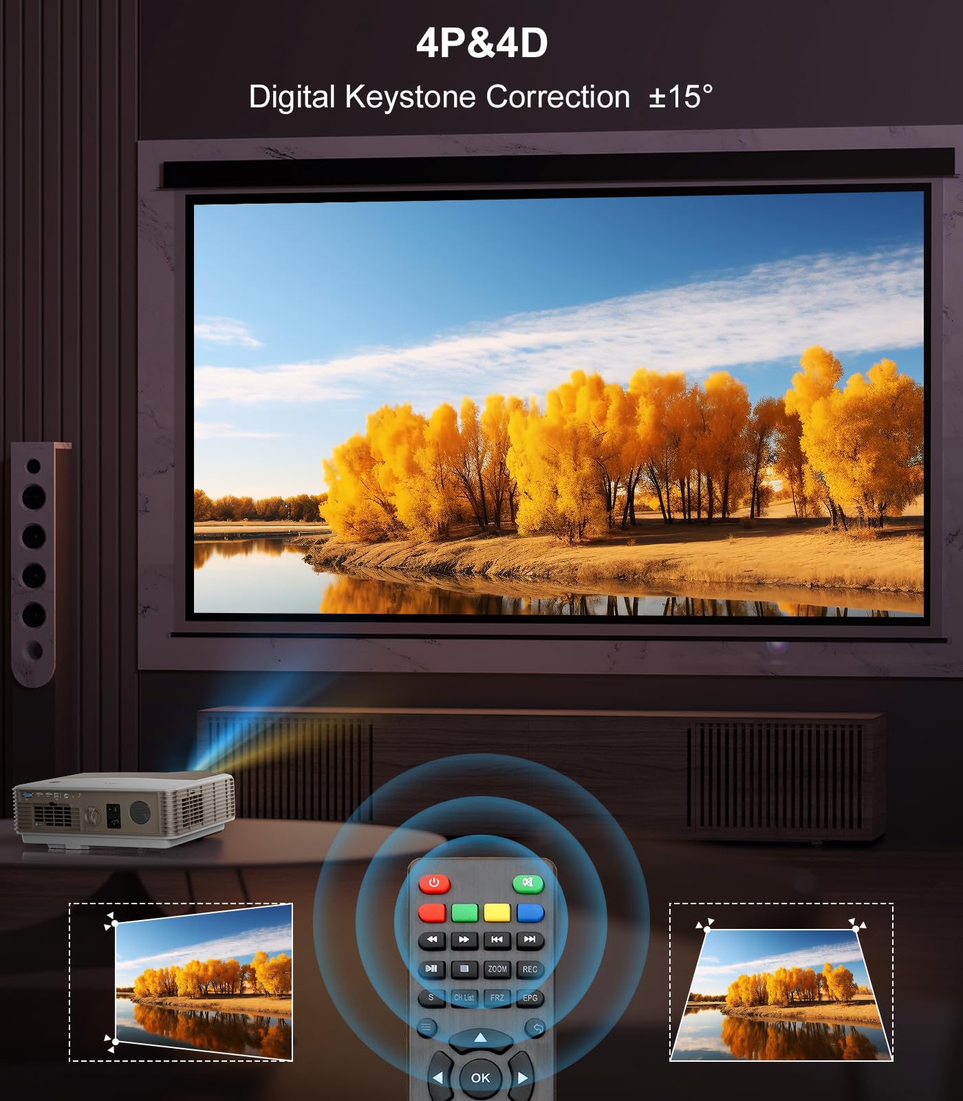 Native 1080P Full HD WiFi and Bluetooth Outdoor Projector with Speaker, 9000 Lumen Movie Projector for Home Theater, Compatible with iOS/Android/Laptop/HDMI/PC/TV Stick/USB