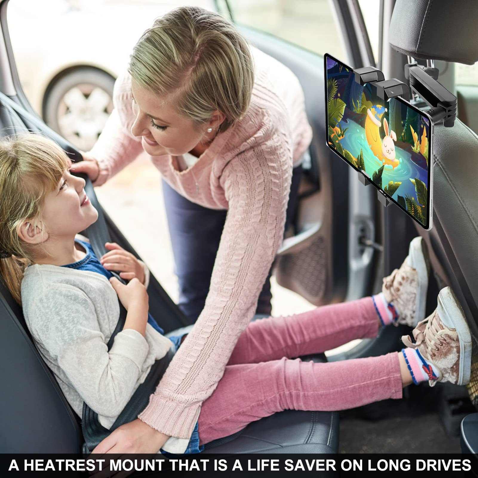 Tablet Holder for Car with 10 Inch Retractable Arm, 360° Rotating Ipad Holder for Car Back Seat, Compatible with iPad Pro Air Mini, Galaxy Tabs, Other 4.7-11" Cell Phones and Tablets