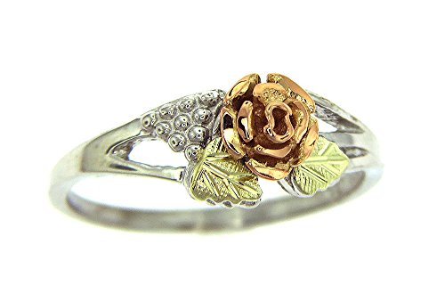 Pretty Diamond-cut Black Hills Gold & Sterling Silver Rose Bud Women's Ring