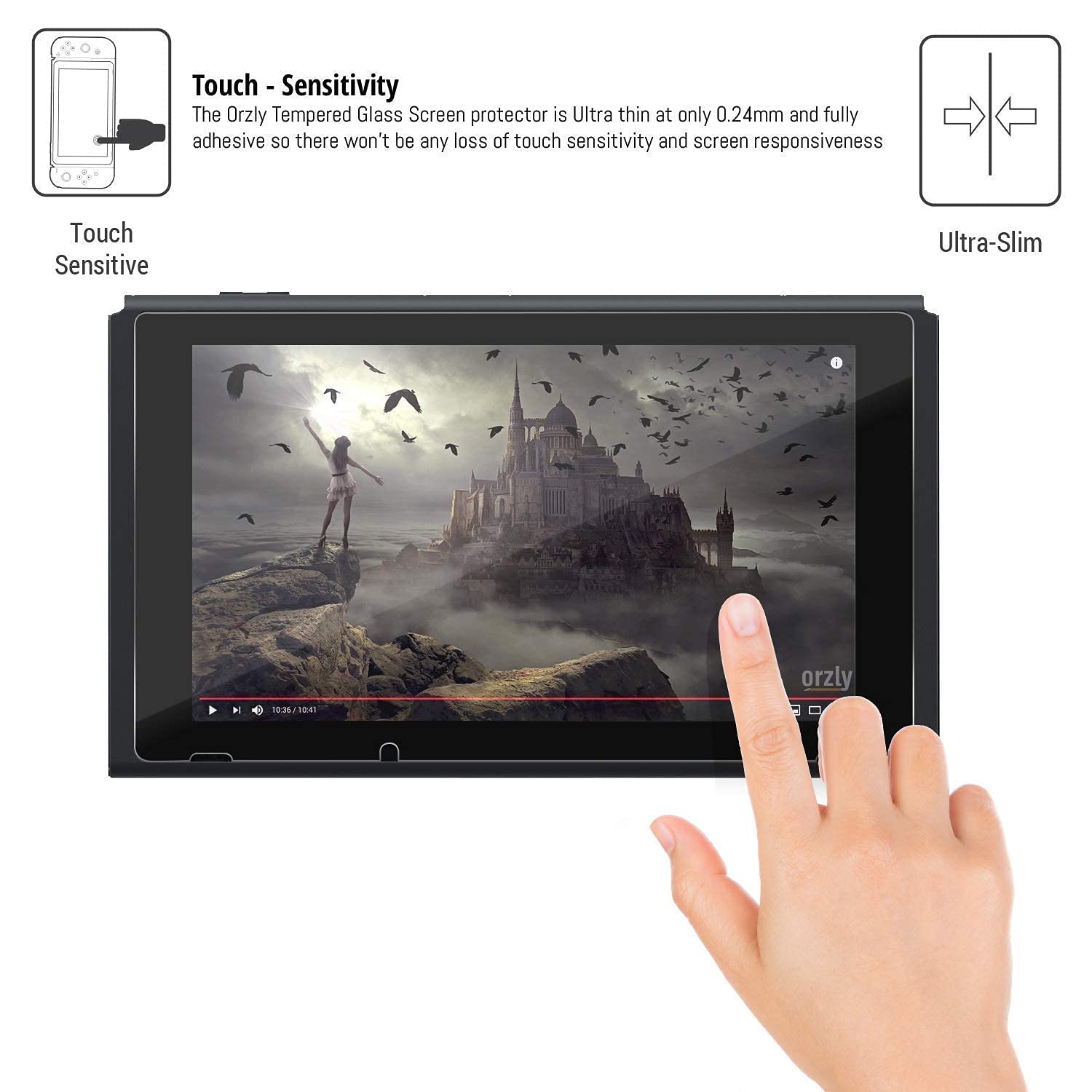 Orzly Nintendo Switch Carry Case and Glass Screen Protector - Bundle Pack