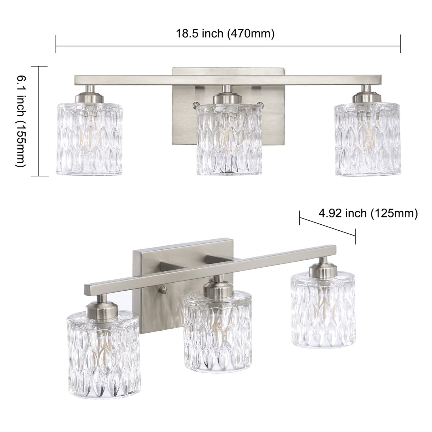 SANTOSTOCK 2 Light Bathroom Light Fixtures, Crystal Glass Vanity Lights Over Mirror, Modern Bath Wall Mounted Lights, Brushed Nickel Wall Light Fixtures(Bulb Excluded)