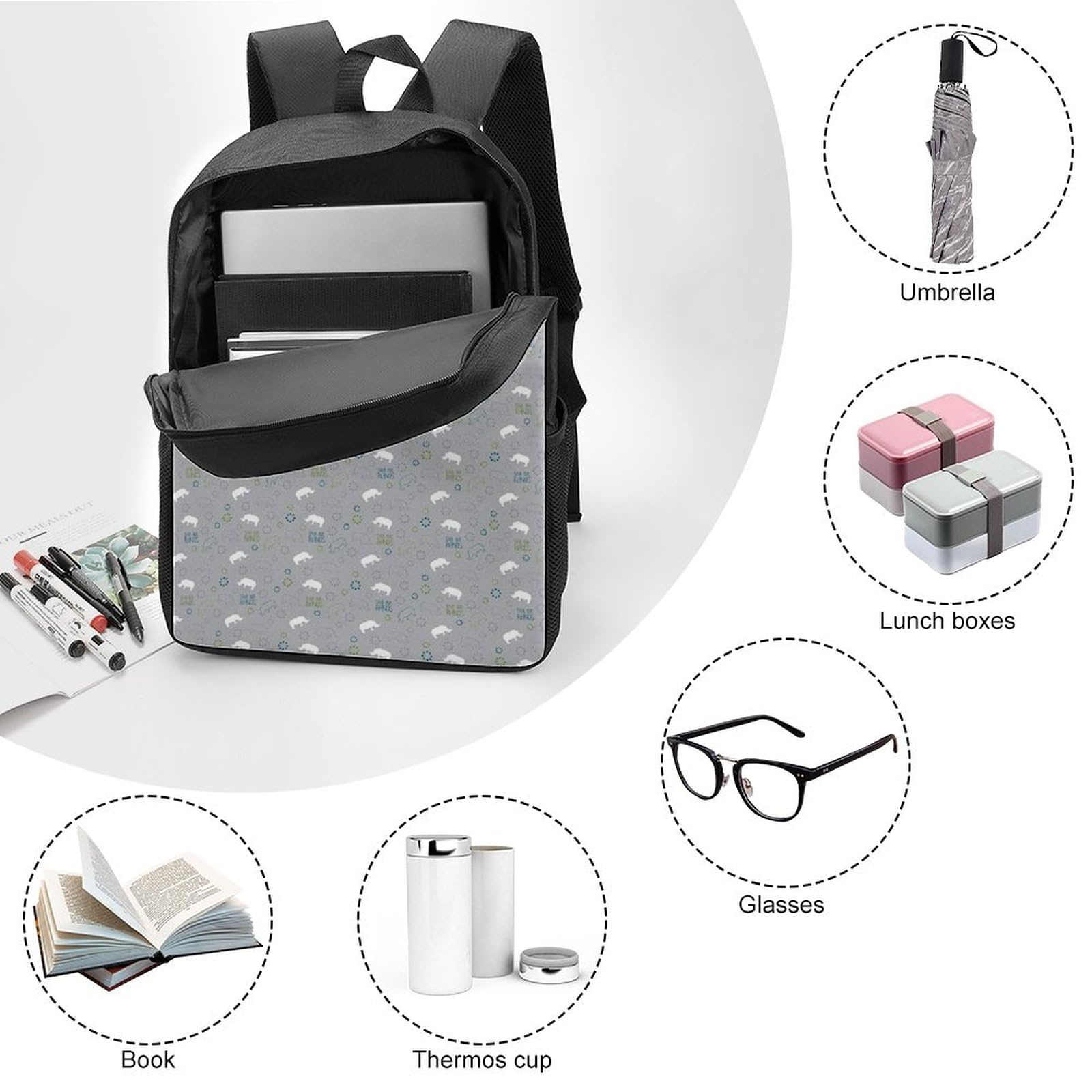Save Our Rhinos Travel Backpack Casual 17 Inch Large Daypack Shoulder Bag with Adjustable Shoulder Straps