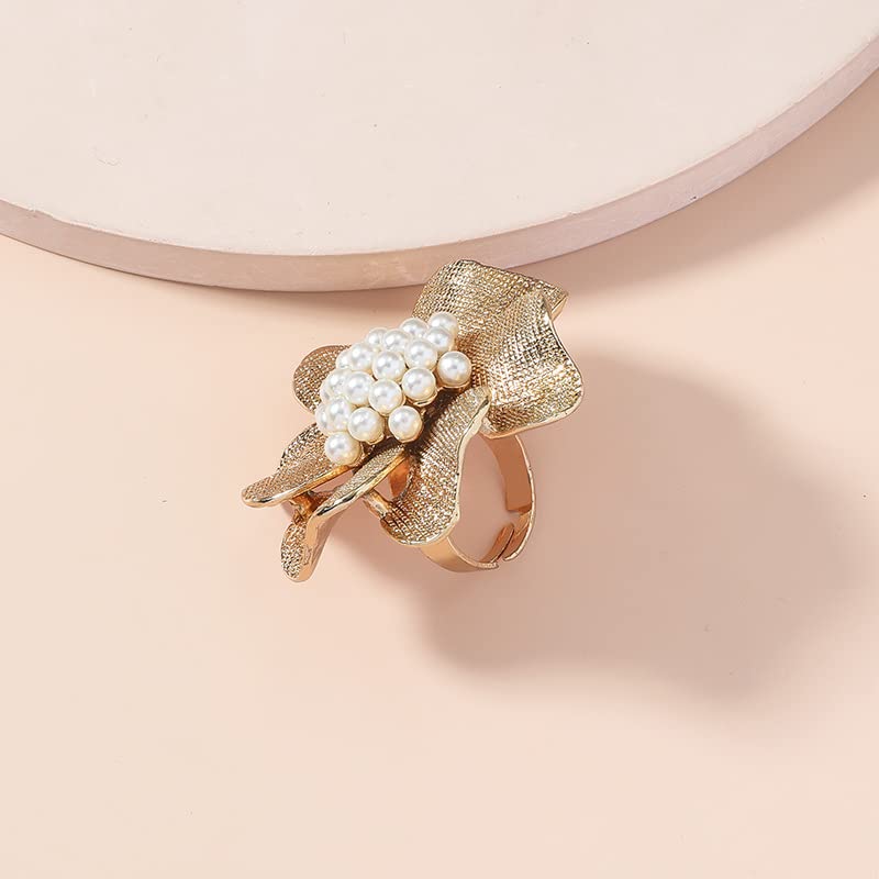 XaiYimee Adjustable Open Ring,Simulated Pearl Ring,Gorgeous Costume Jewelry for Women Girl