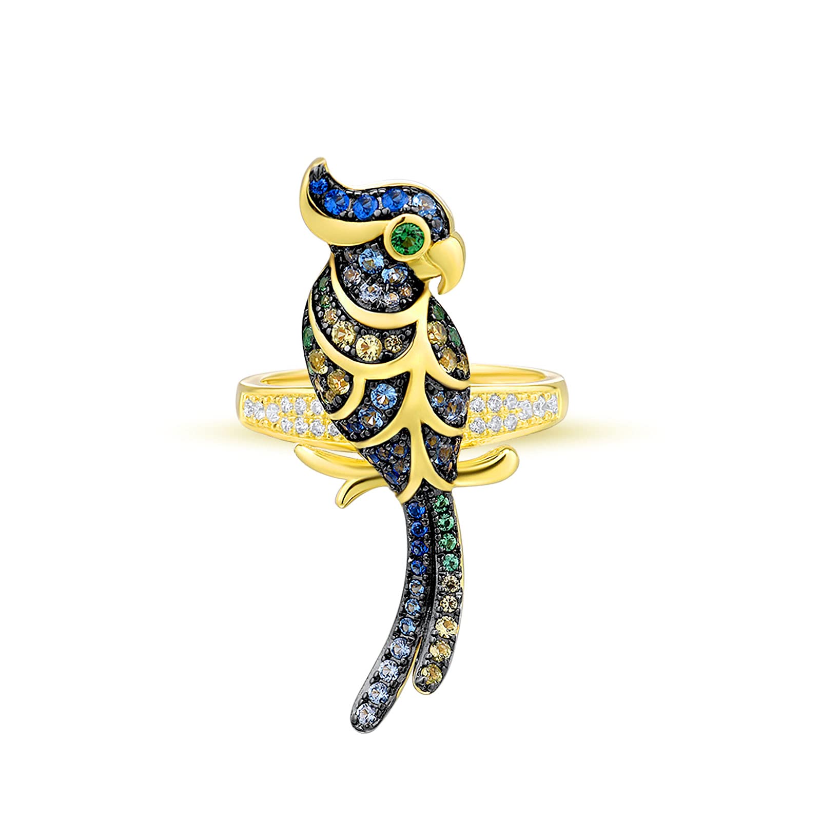 Santuzza Colourful Parrot Gemstone 925 Sterling Silver Ring Blue Spinel Cubic Zirconia Bird Ring for Women (8)