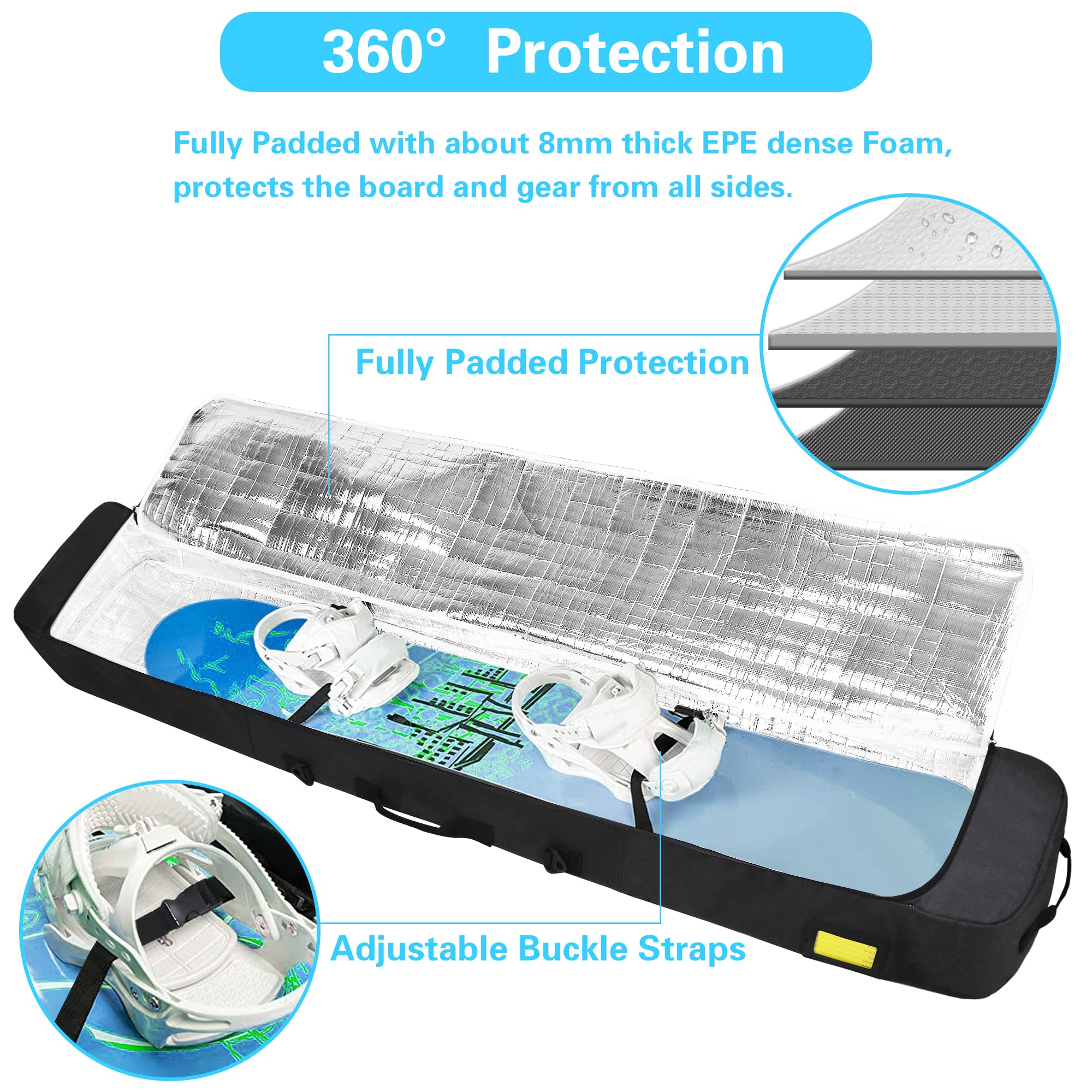 SEEHONOR Padded Snowboard Bag Store Transport Snowboard/Skis, Perfect Ski Bag for Air Travel