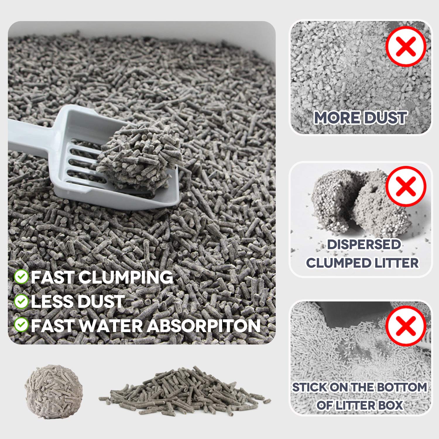petnf Tofu Cat Litter,Natural Flushable Kitten Litter Unscented,Ultra Clumping Plant Litter for Cat, Pea Flavor and Activated Charcoal Double Shot Deodorization,Zero Dust,Low Tracking,Biodegradable