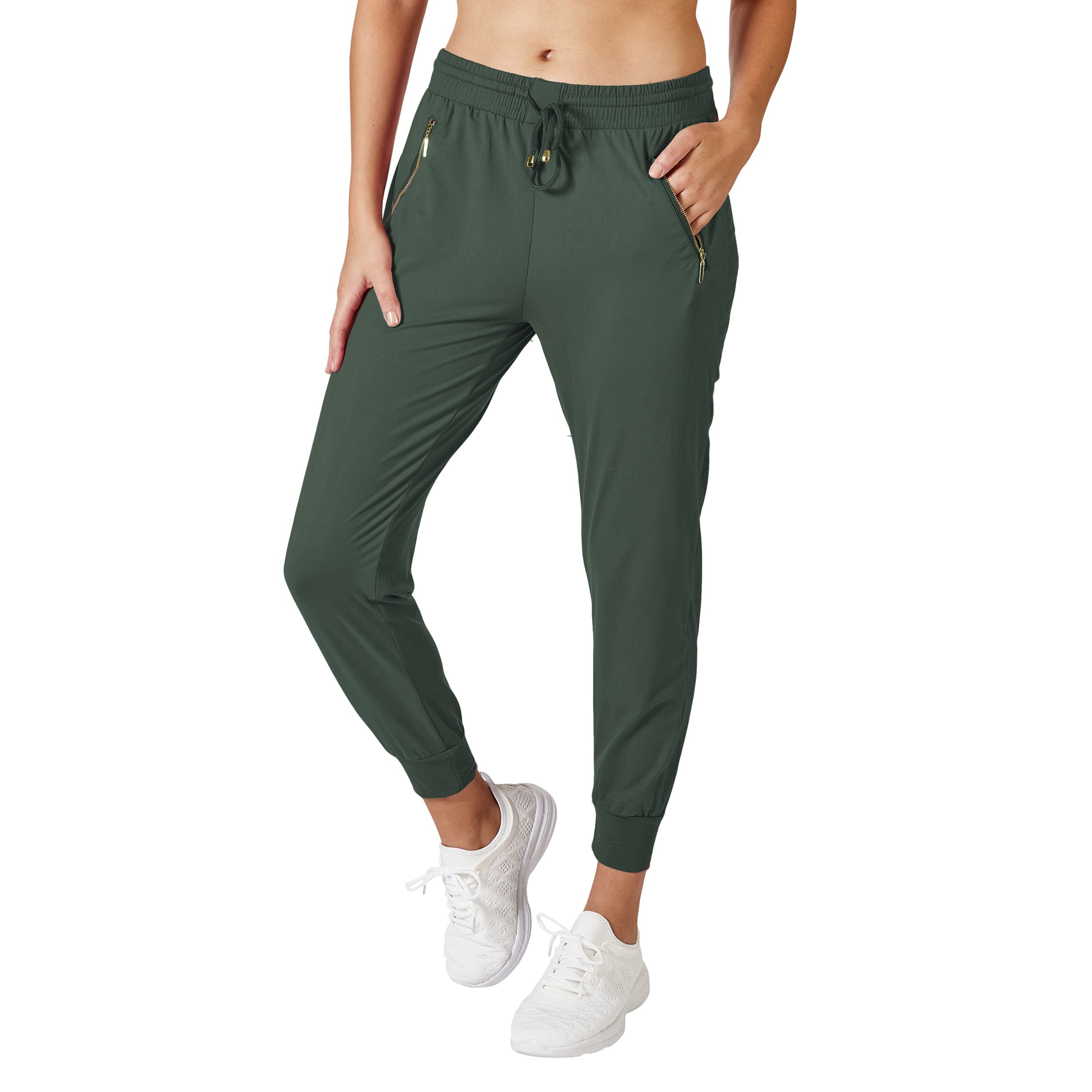 Women's Plus Size Joggers with Pocket Ultra Soft Workout Running Active Sweatpants Gold Zipper - Sycamore Green 2X