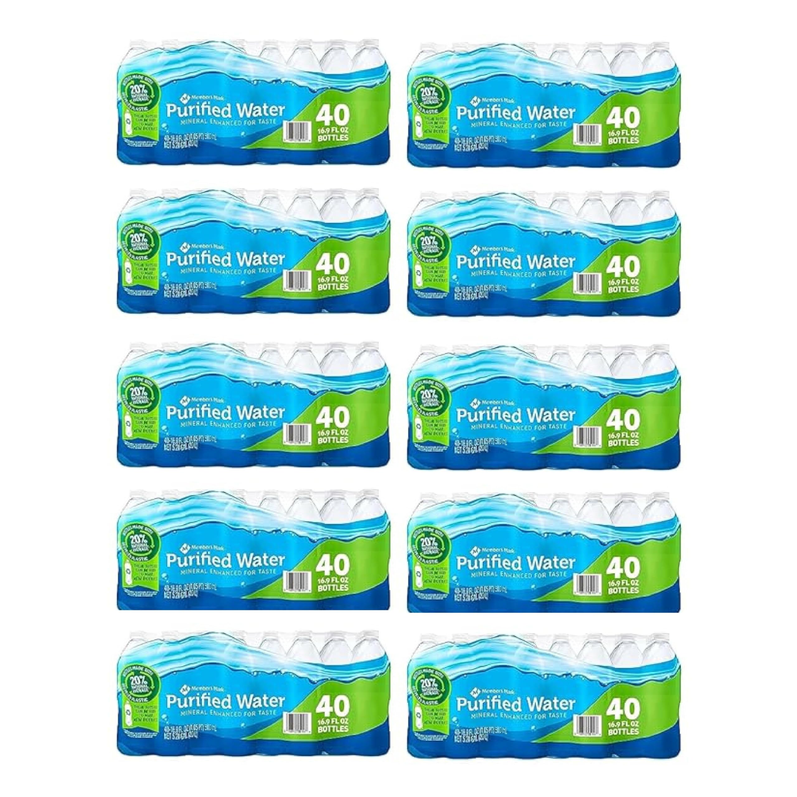 Pack of 10 - Member's Mark Purified Mineral Water 16.9 oz. / 40 pk (Total 400 Bottles)