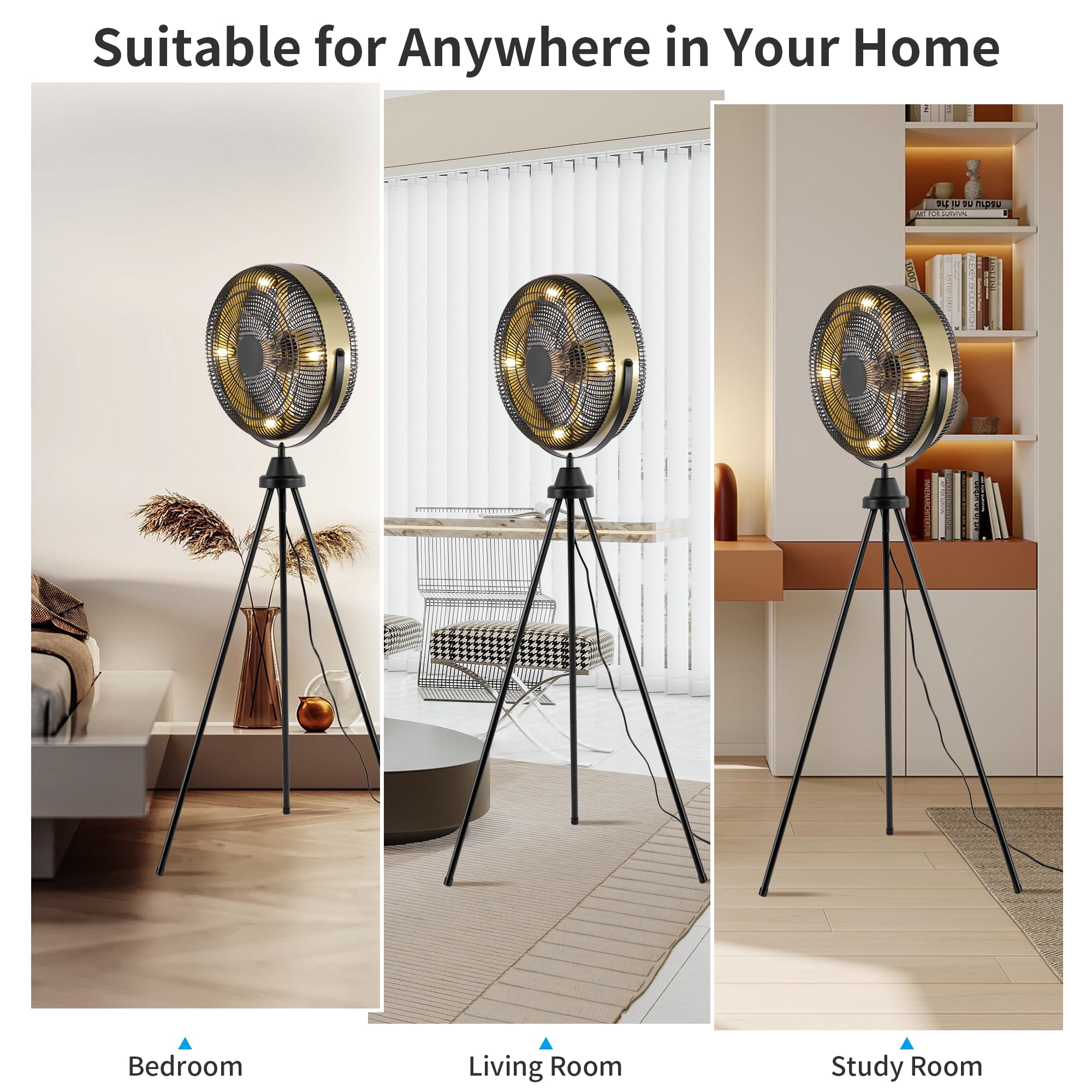 REDSTAR Tripod Floor Lamp with Fan, Mid Century Standing Modern Design Studying Lamp with Light for Living/Study Room, Bedroom and Office, with E12 Base