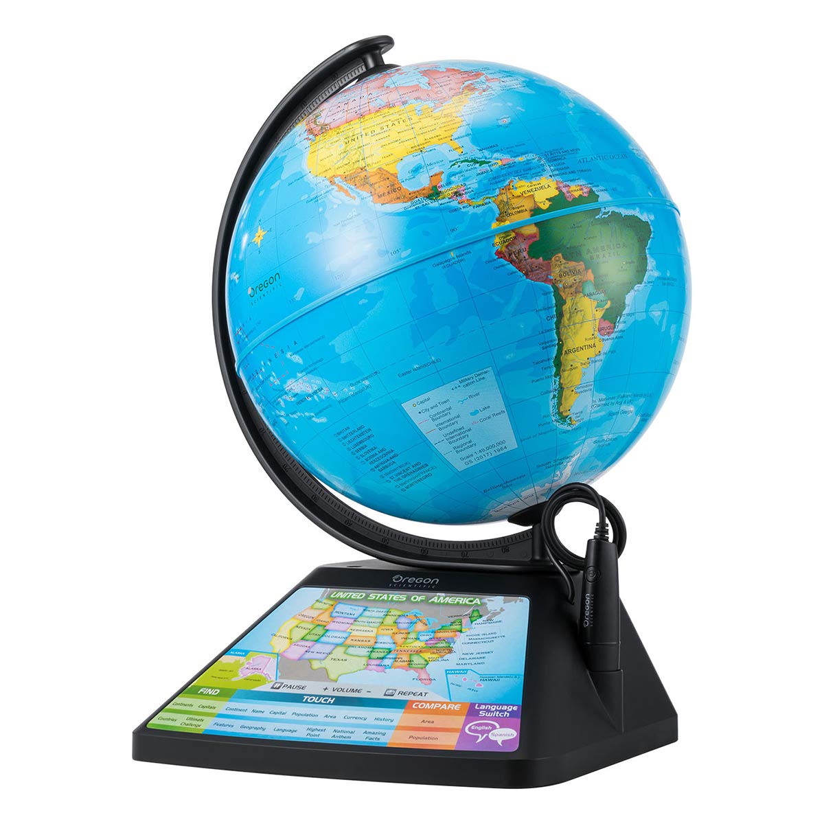Oregon Scientific SG268R Smart Globe Adventure AR Educational World Geography Kids - Learning Toy (Black)