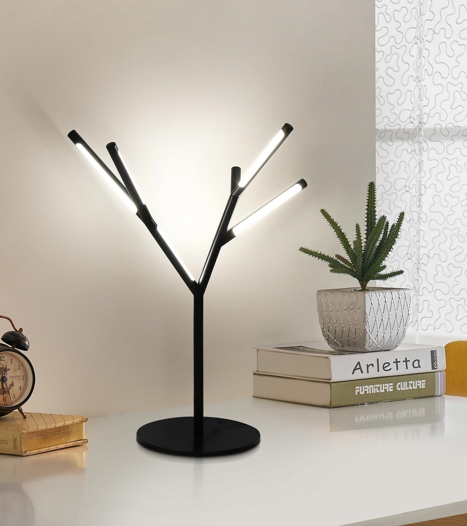 Q&S Bedside Table Lamp,Modern LED Black Table Lamp Mid Century Industrial Side Table Lamp for Living Room Bedroom Office Desk