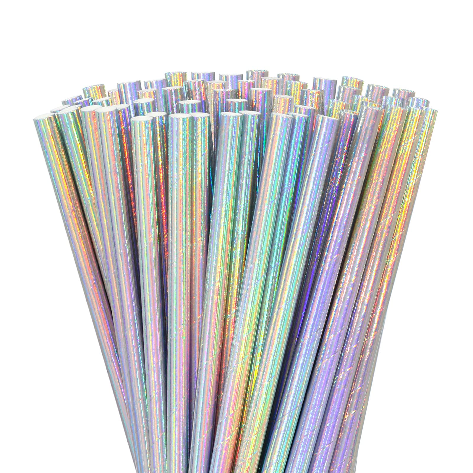 Whaline 200Pcs Iridescent Paper Straws Glitter Disposable Straws Clinquant Drinking Well Crafted Straws for Juices Shakes Birthday Wedding Baby Shower Decoration Unicorn Mermaid Party Event Supplies