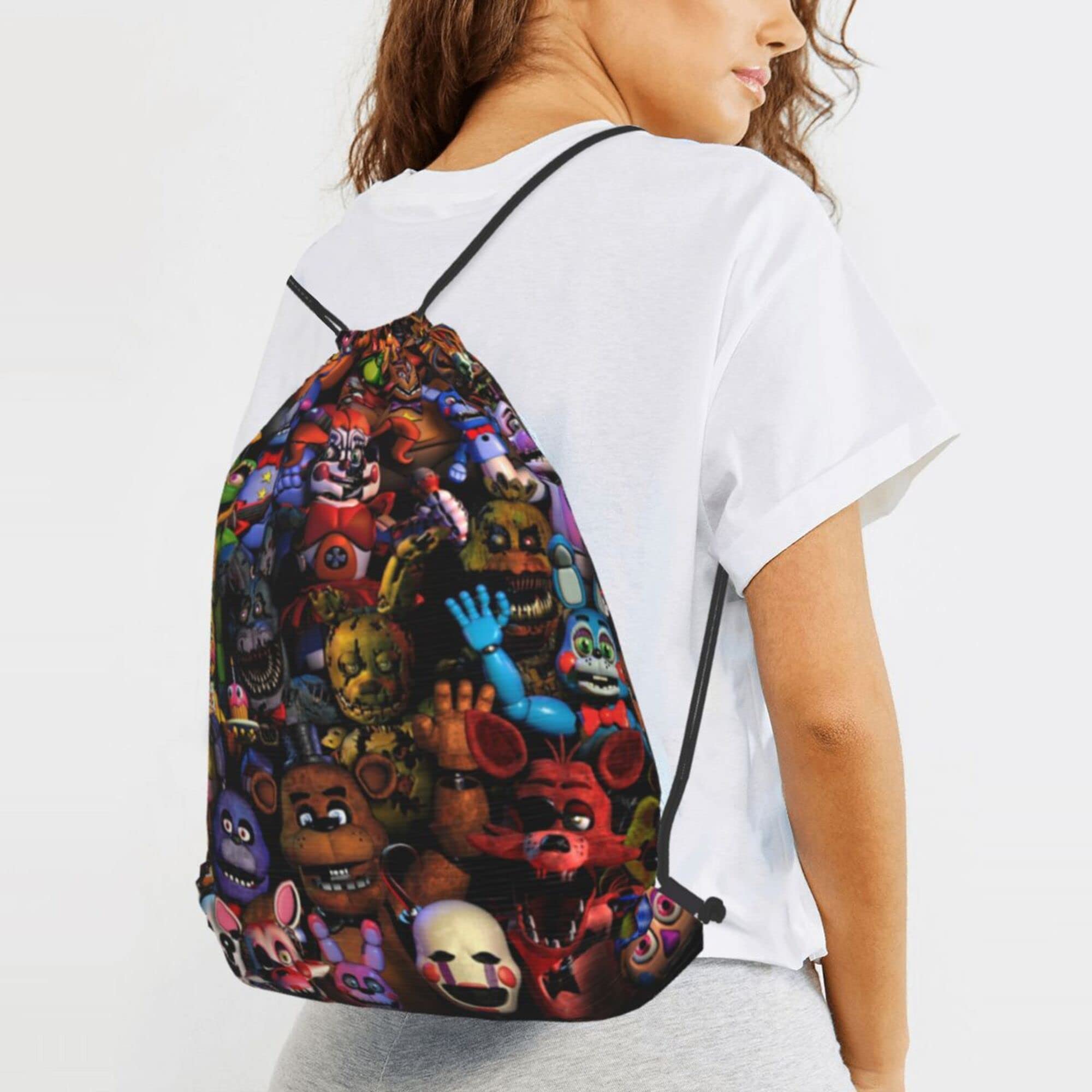 Zulsdeoi Midnight Horror Bear Drawstring Bag Gift Set Including Drawstring Backpack/necklace/50Pcs Stickers