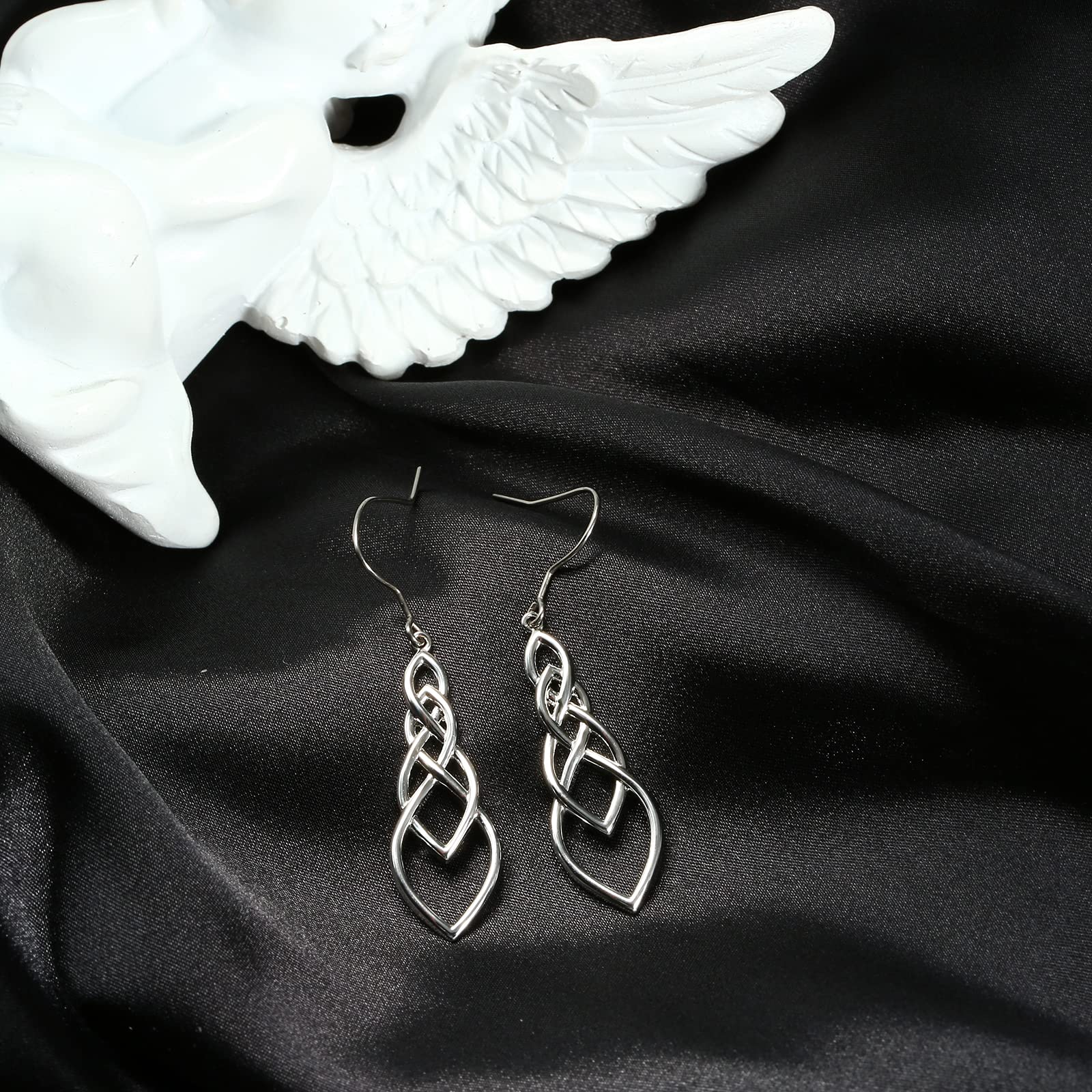 Pure Titanium Earring Hook For Sensitive Ear Fashion Jewelry Copper Celtic Good Luck Knot Drop Earrings For Women(Long Celtic Knot)