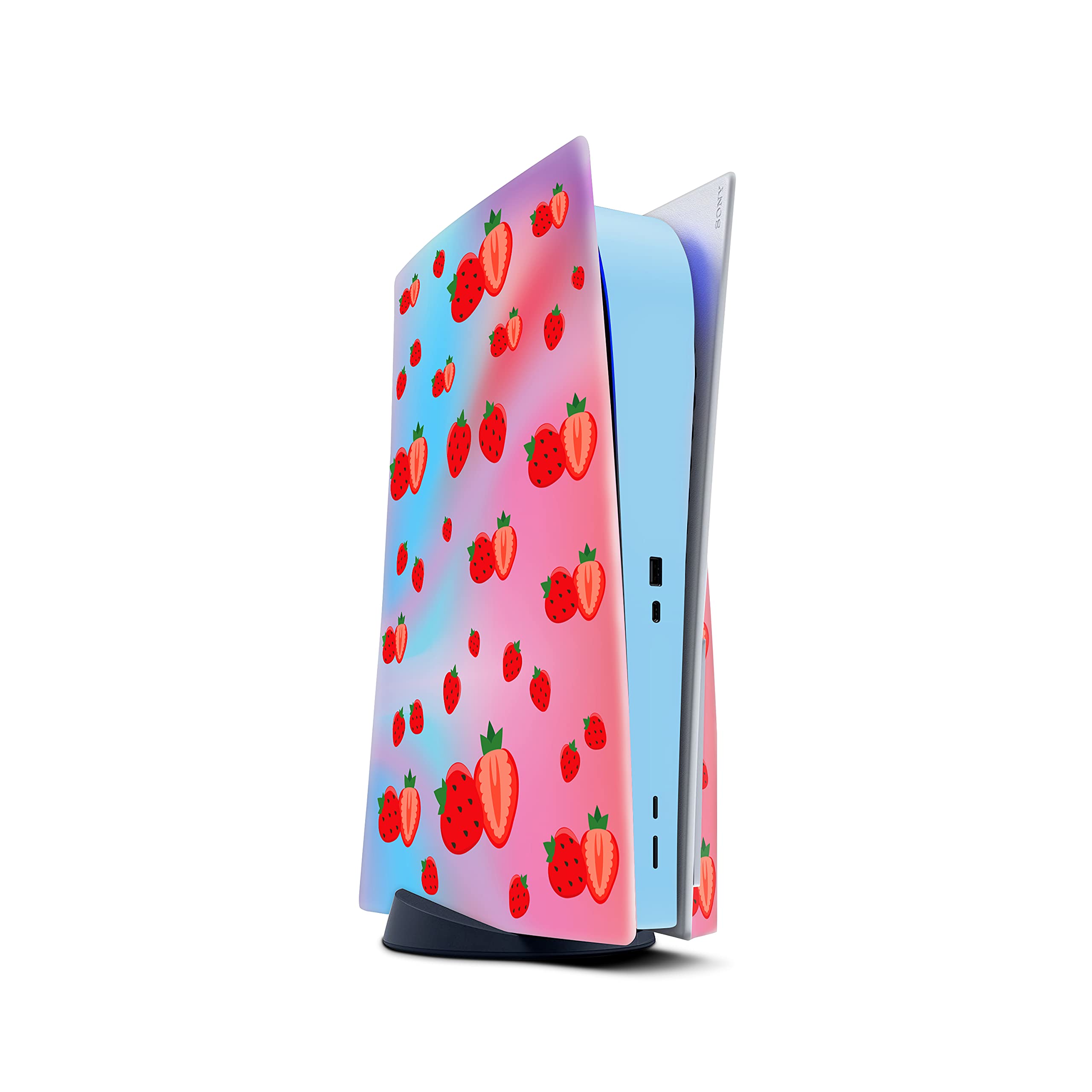 TACKY DESIGN PS5 Strawberry Skin for PlayStation 5 Console and 2 Controllers, Kawaii skin Vinyl 3M Decal Stickers Full wrap Cover (Disk Edition)