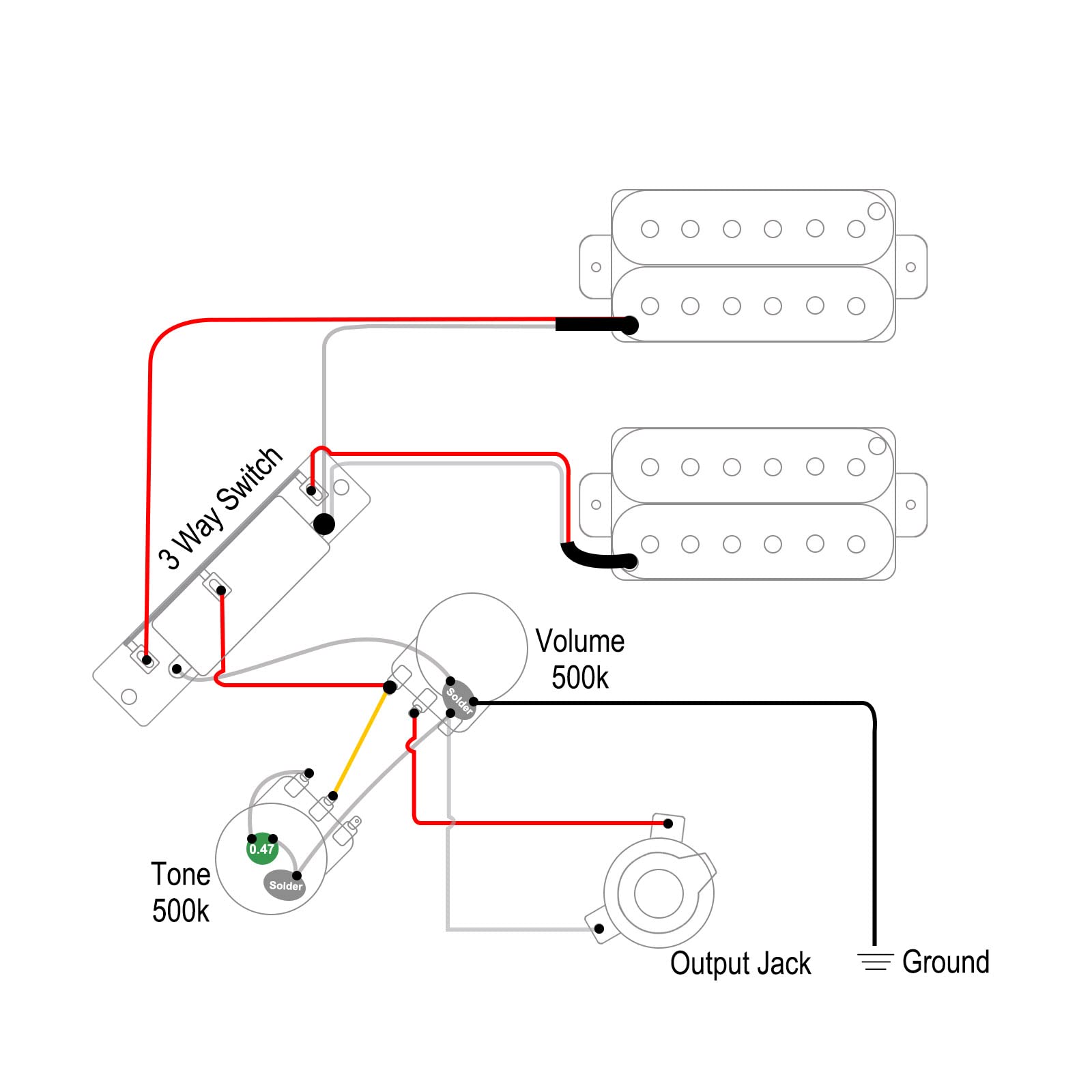 SAPHUE Electric Guitar Wiring Harness Prewired Kit A500k B500K 18mm Shaft Big Pots 3 Way Switch Volume Tone Control Wiring Harness