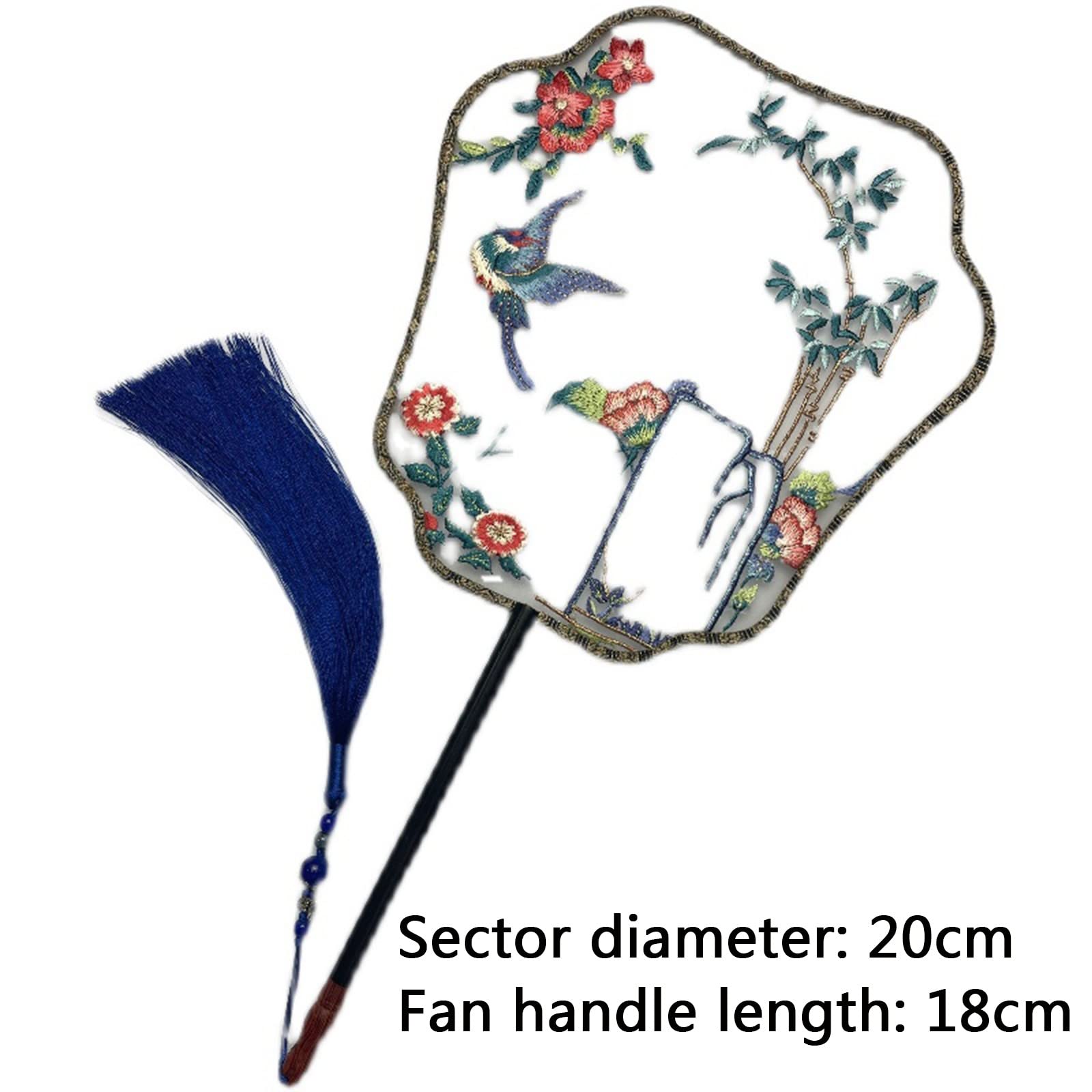 XELDEC Single Side Embroidered Hand Fan (Flower/Bird) Chinese Style Palace Fan Hanfu Fan