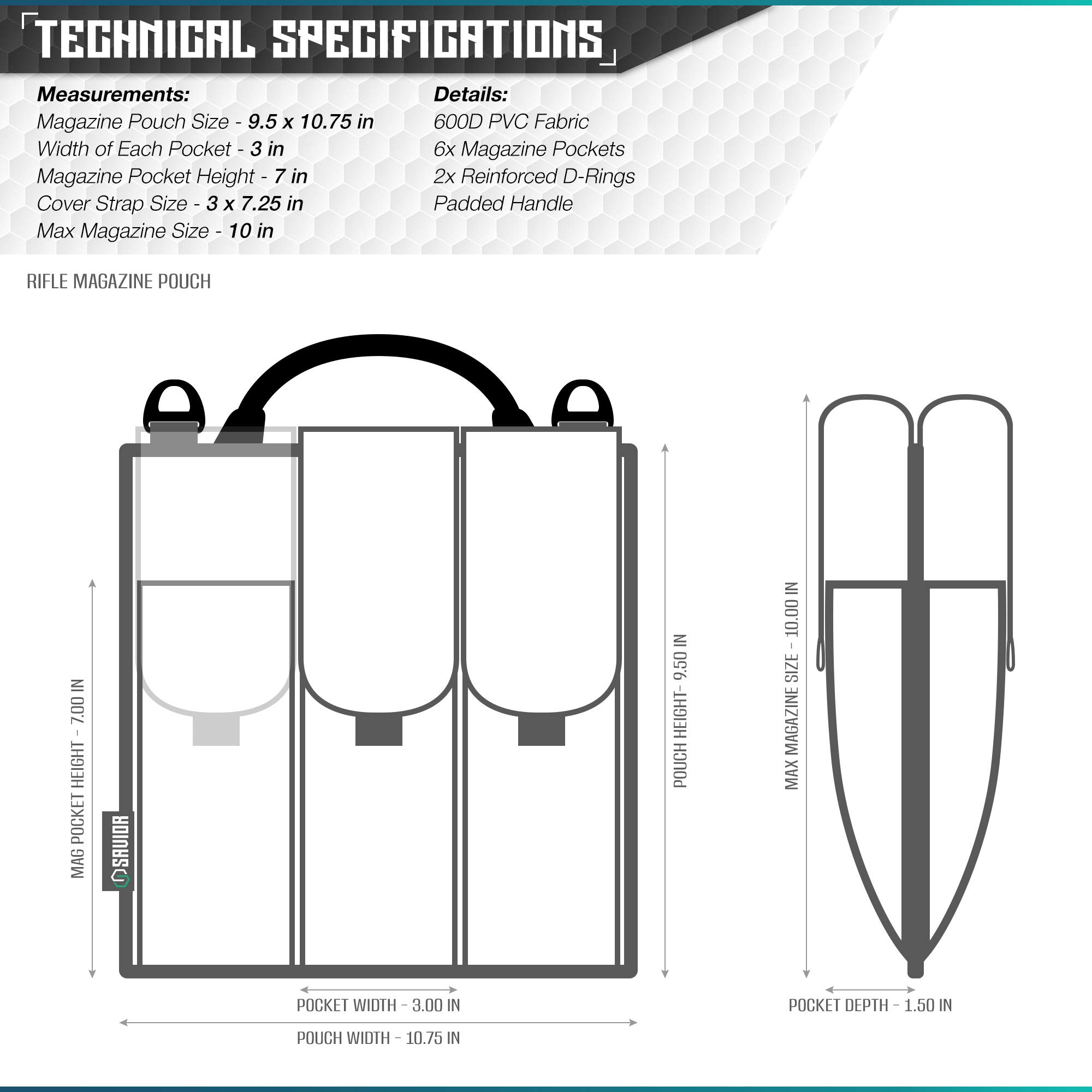 Savior Equipment Tactical Rifle & Pistol Magazine Pouch Carrier for M4 Carbine AR15 AK47 - Up to 6 Extended Mag, Adjustable Padded Shoulder Strap Included Obsidian Black
