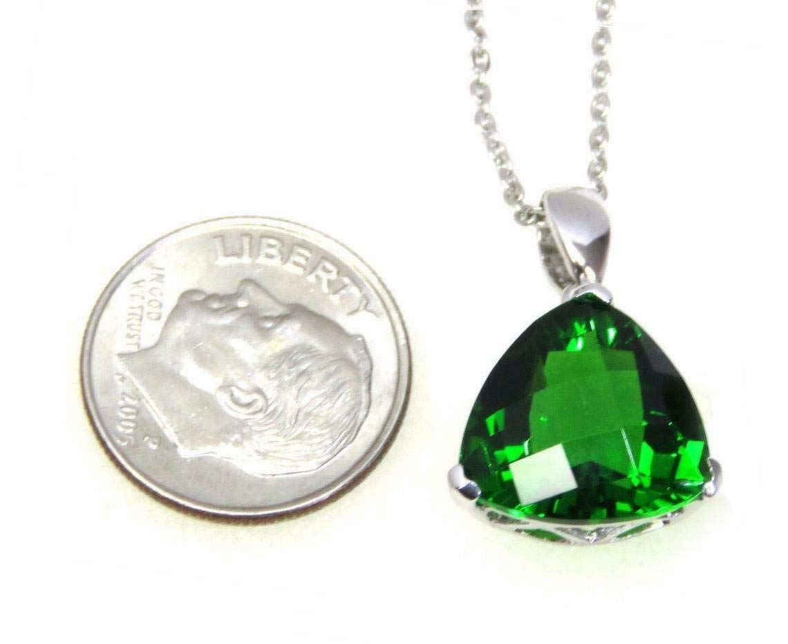 P71313 Classic Mt St Helens Green Helenite May Birthstone Trillion Shape Sterling Silver Pendant