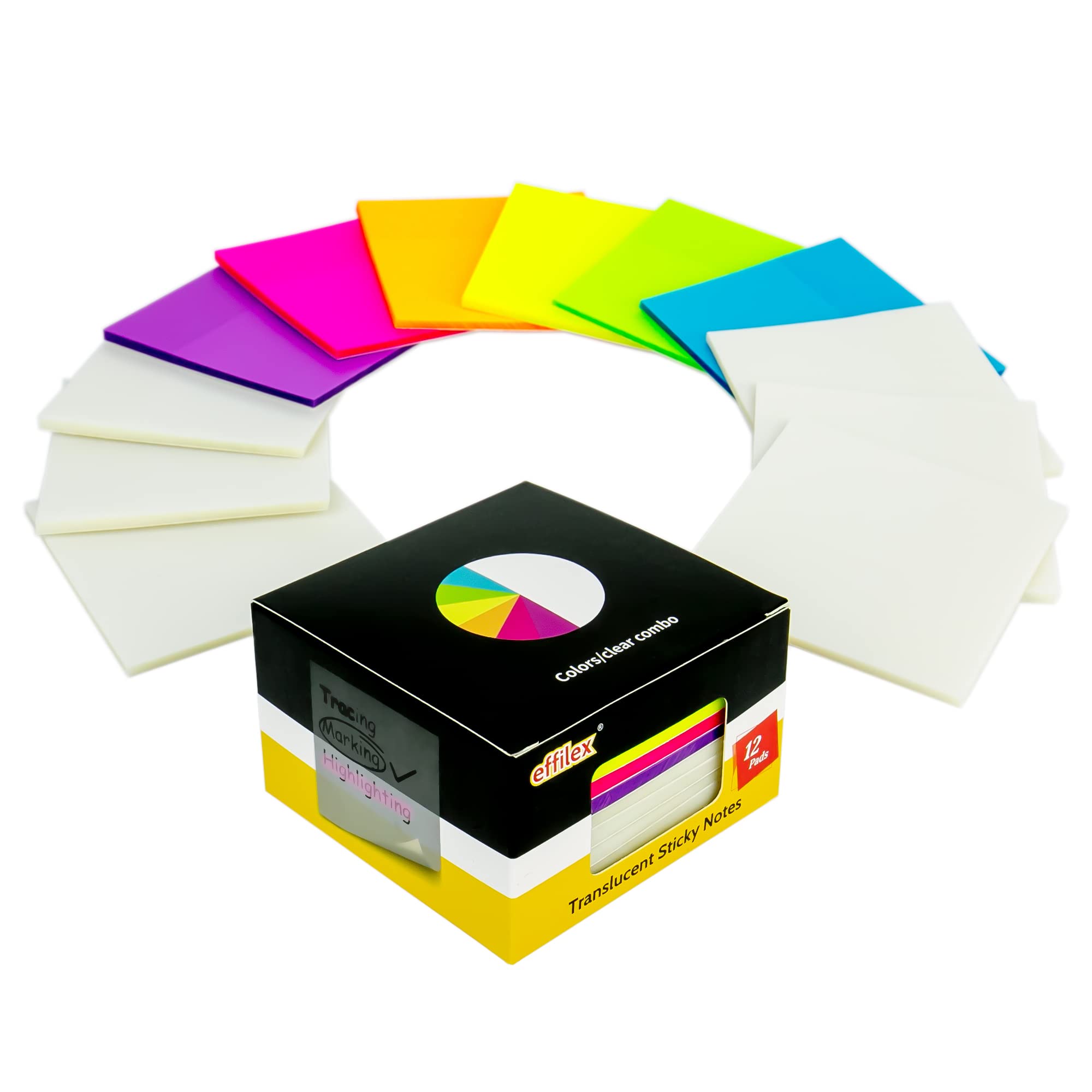 Transparent Sticky Notes, Pack of 12 Pads, Translucent Sticky Notes Set (Clear, 3" x 3" 600 sheets) See Through for Annotating and Tracing