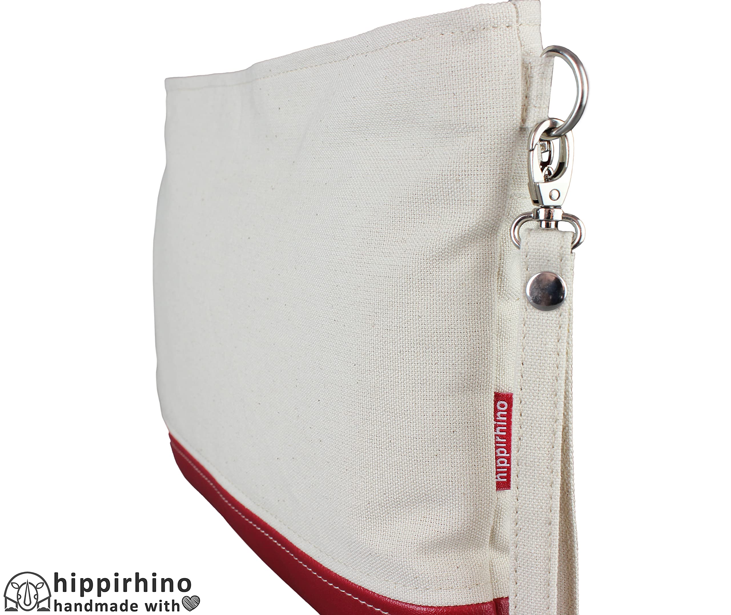 Natural Cotton Crossbody Wristlet Clutch Eco-Friendly Vegan Faux Leather Bag Phone Tablet Case Detachable Strap Unbleached Raw Canvas Fabric (Red)
