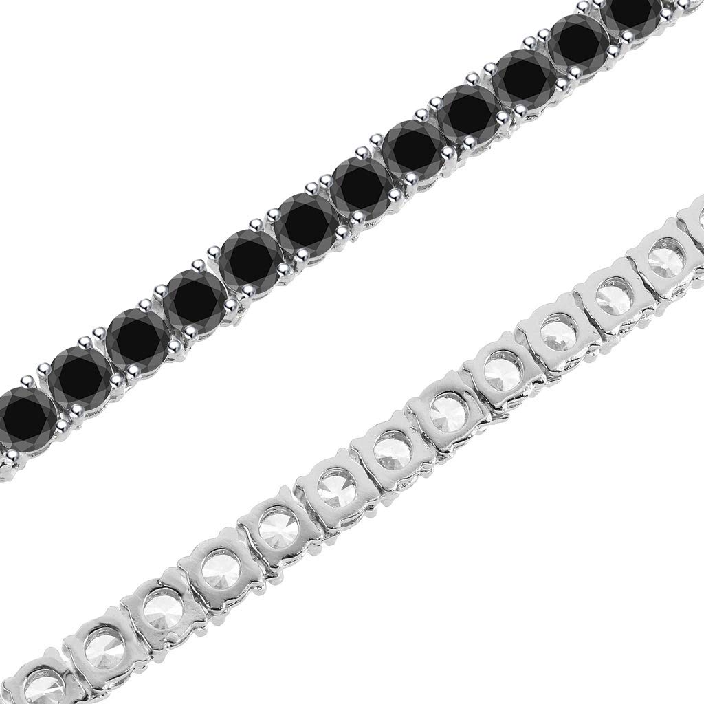 Tennis Link Chain 4mm Necklace Round Cut Black Diamond 14k White Gold Over .925 Sterling Silver One Row 24" Hip Hop Chain