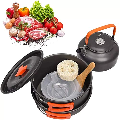 YFDM Camping Cookware Kit Outdoor Aluminum Cooking Set Water Kettle Pan Pot Travelling Hiking Picnic BBQ Tableware Equipment