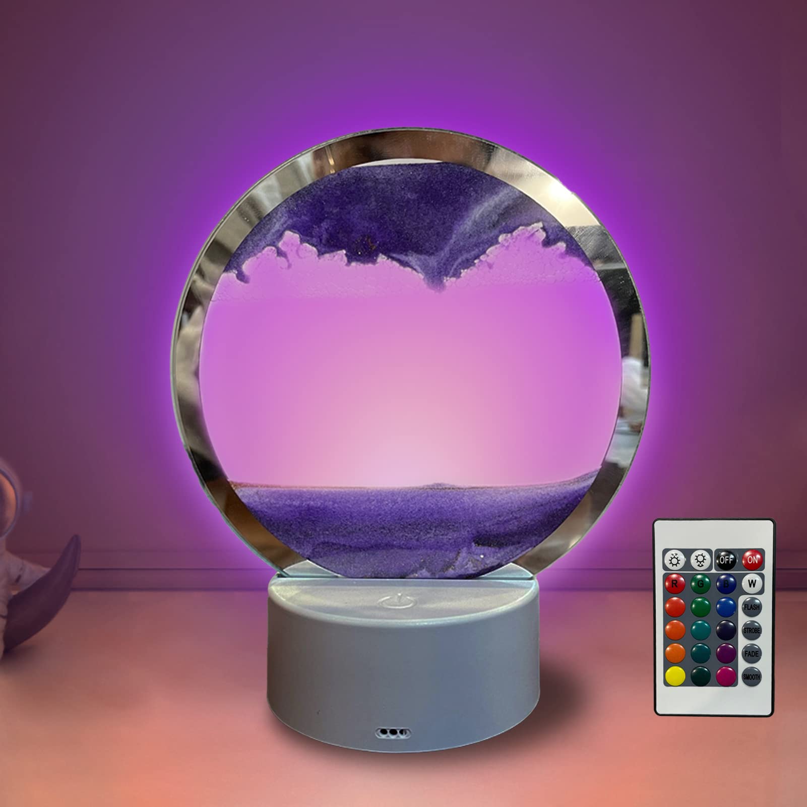 Xianfei 3D Sand Art Liquid Motion, Kinetic Art Quicksand Painting with Led Light Creative Home Office Relaxing Mood Desktop Sandscape, Purple