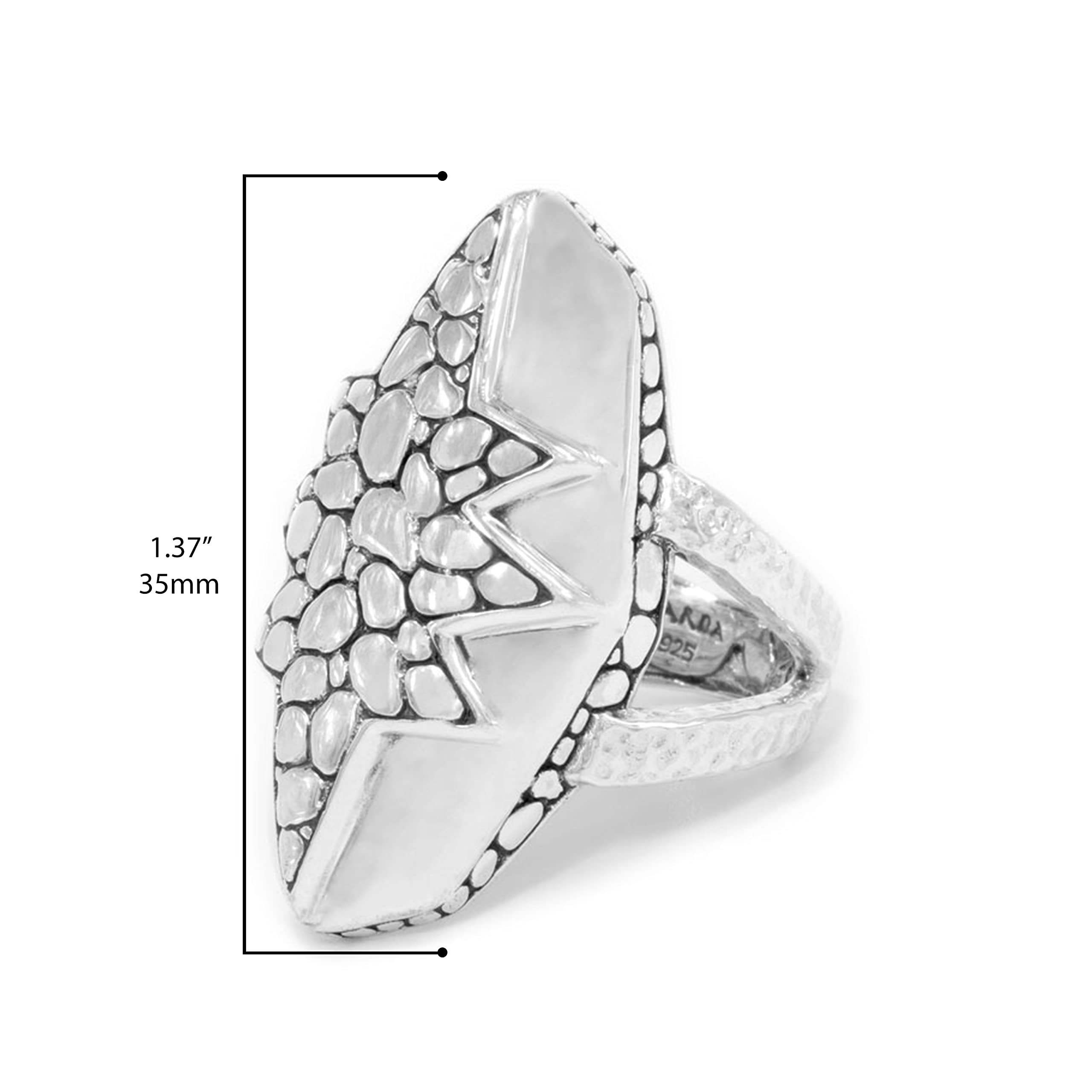 SARDA - .925 Sterling Silver 1-3/8" x 1/5" Watermark 8-Pointed Star Elongated Octagon Shaped Split Shank Statement Ring - Handmade by Bali Artisans - Size 7