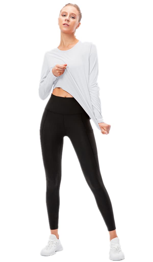 Women's Long Sleeve Shirts UPF 50+ Shirts UV Protection Lightweight Running Sport Workout Tops White M