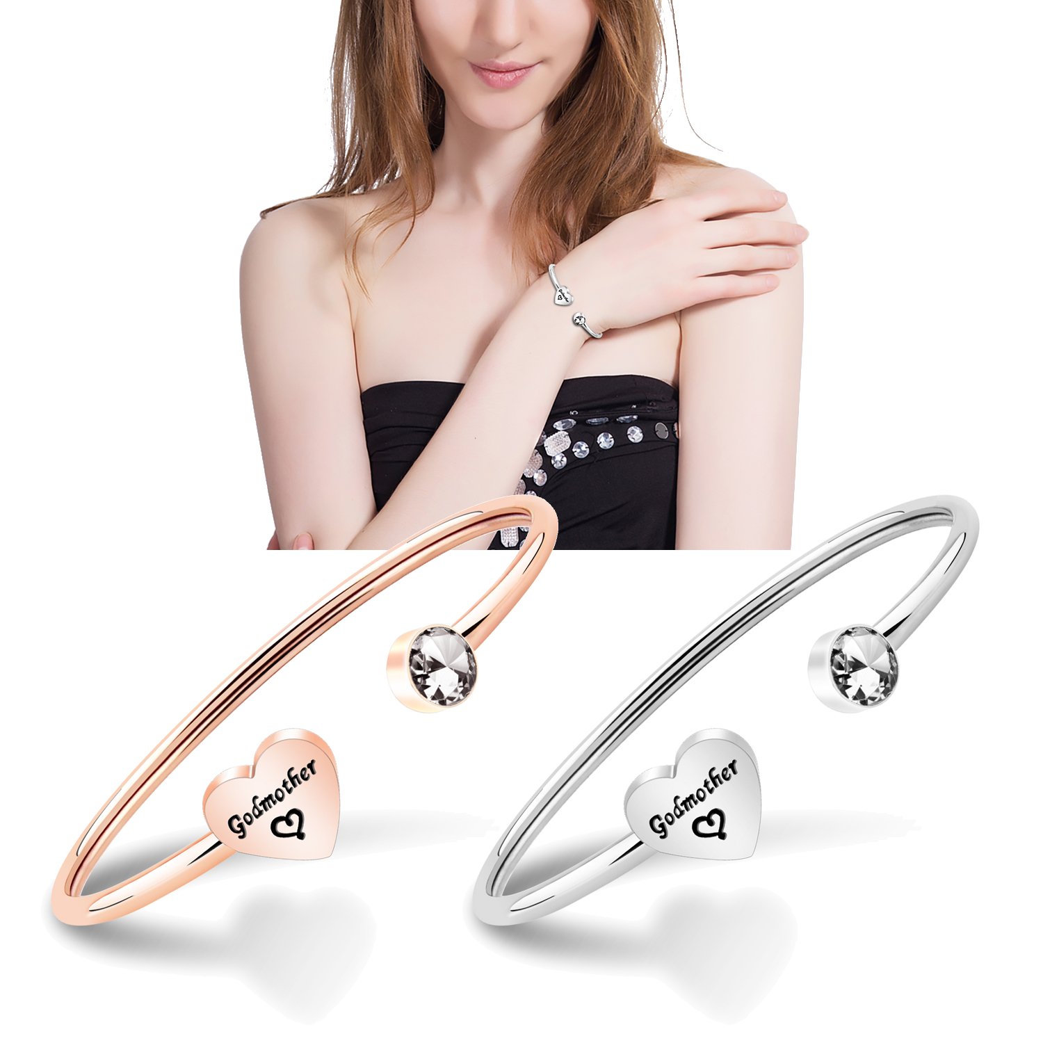 PLITI Godmother Bracelet Baptism Gift Religious Jewelry Mother's Day Gift For Godmother (Rose gold)
