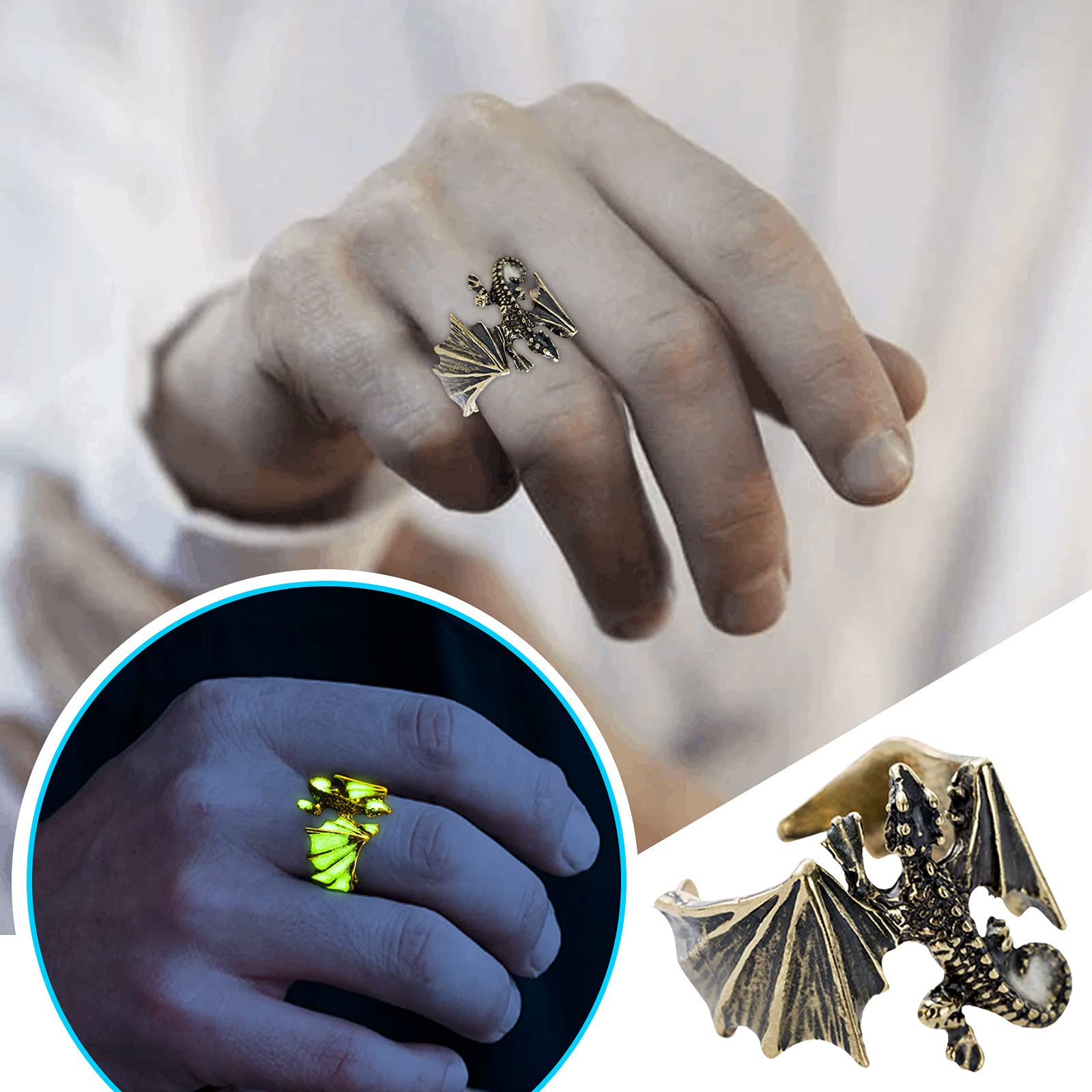 Vintage Luminous Punk Rings for Women Men Adjustable Open Rings Octopus Dragon Adjustable Stainless Steel Ring Gothic Stackable Rings Rings Retro