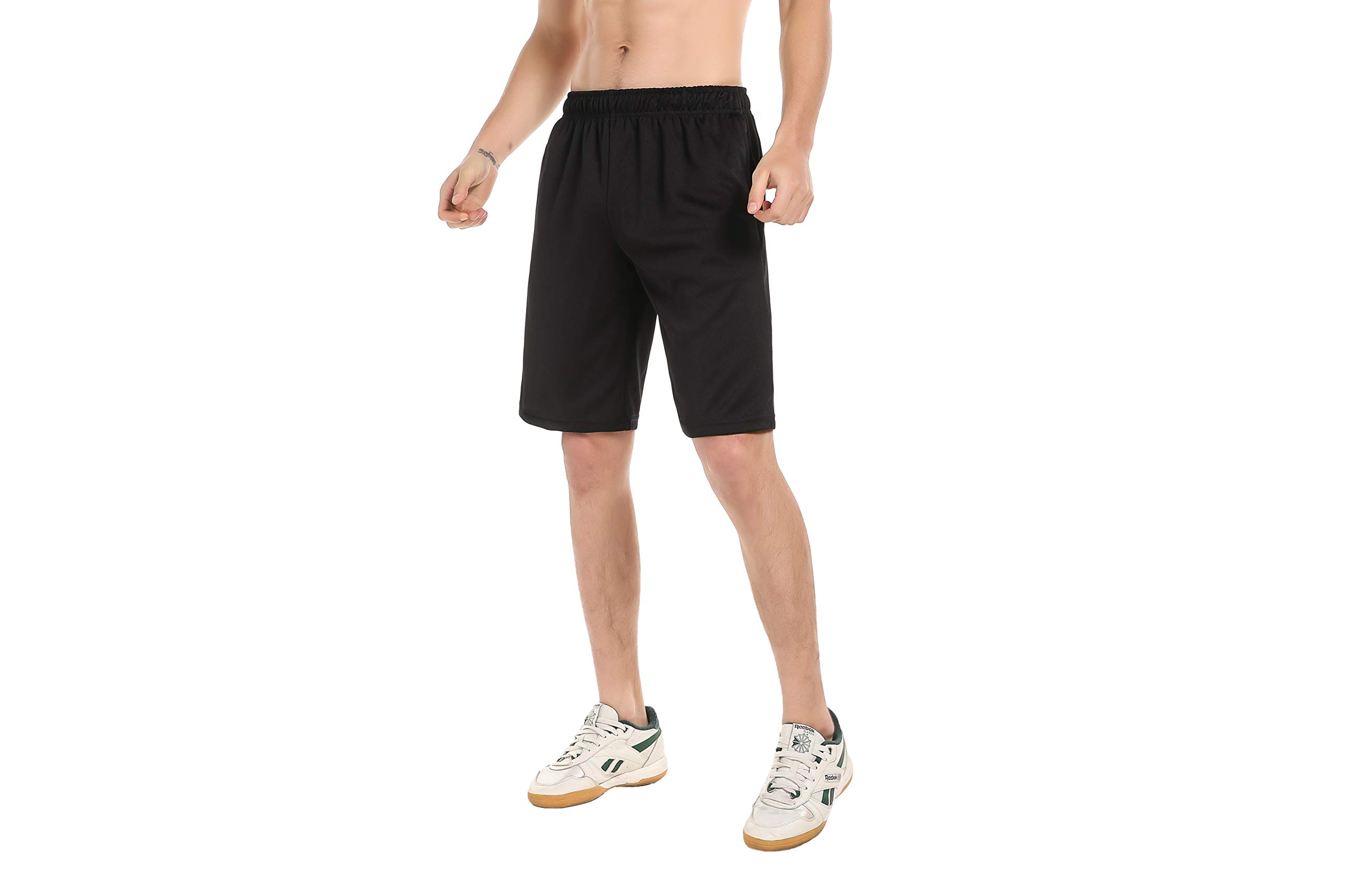 SAYFINE 2 Packs Men’s Atheletic Shorts, Black Mens Workout Sport Active Loose-Fit Shorts (L, Black/Black)