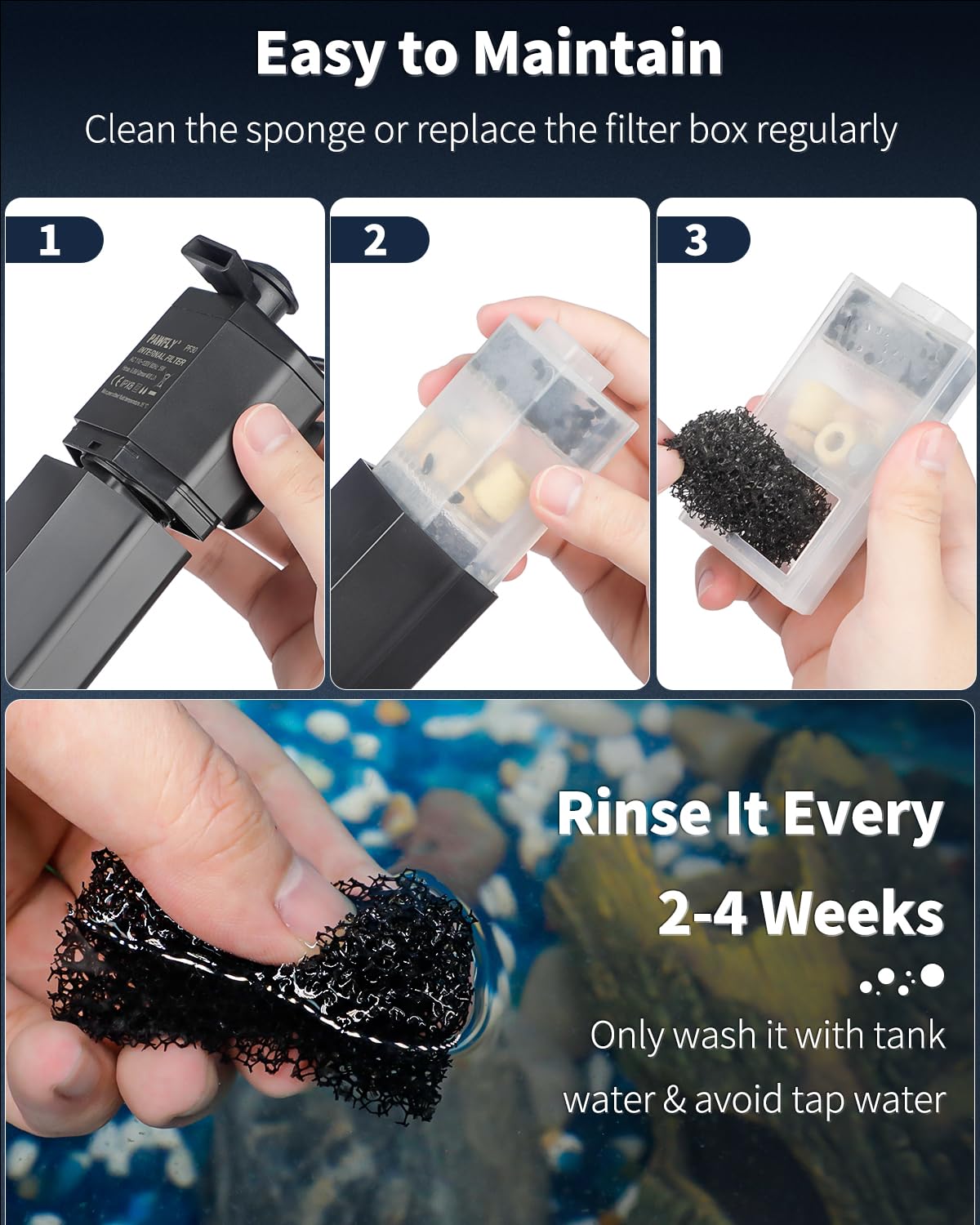 Pawfly Internal Aquarium Filter Adjustable Submersible Power Filter with Water Pump Quiet Biochemical Sponge Multifunctional Filter for Fish Tank