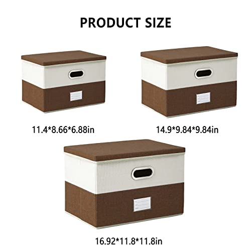 SZSJA Fabric Bins with Lids Linen Storage Boxes with Lids, Collapsible Storage Cubes 3 Pack Stackable Closet Storage Bins, Foldable Cloth Organizer Containers for Bedroom Storage