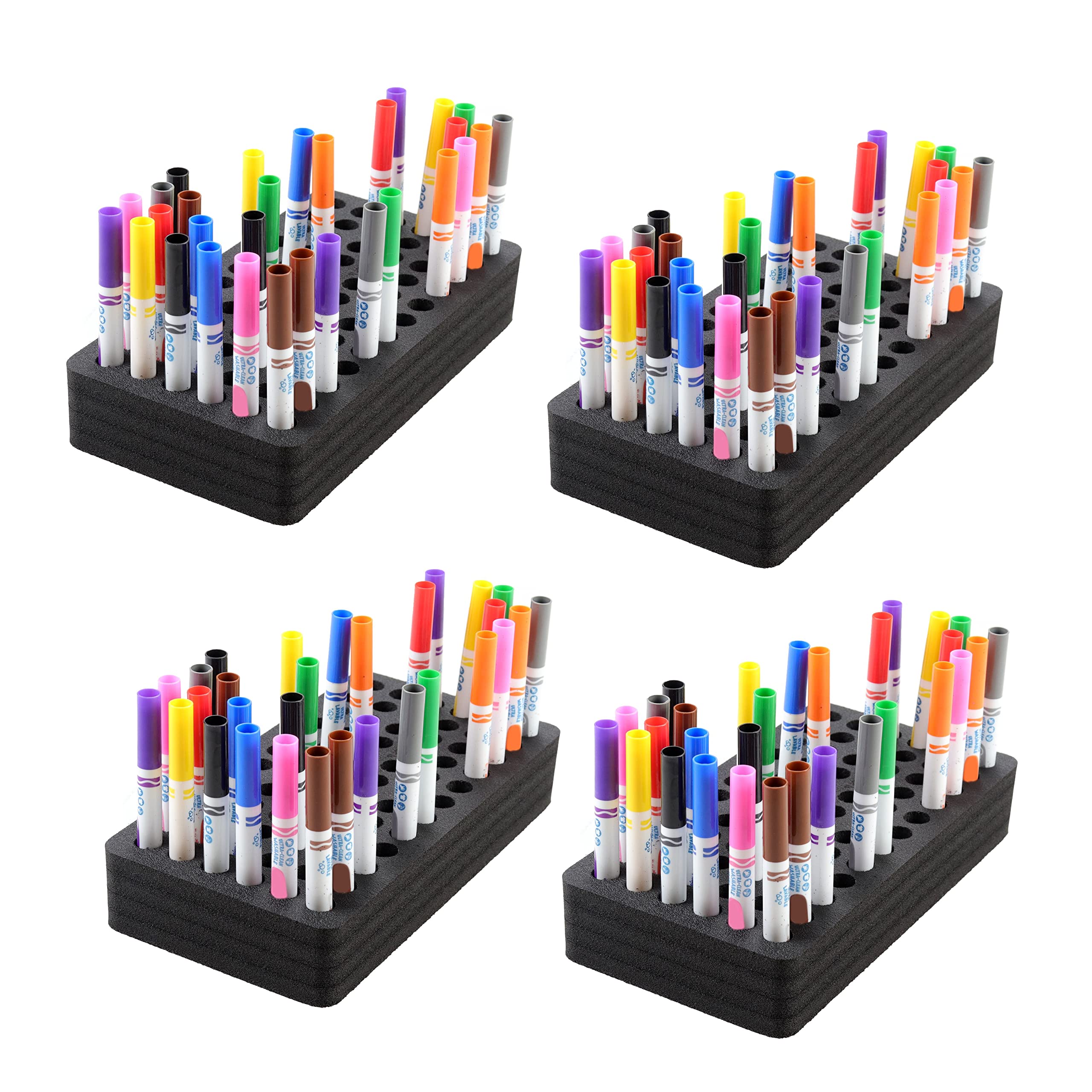 Polar Whale 4 Washable Marker Desk Stand Organizers Compatible with Crayola and Others Design Storage Tray Supply Non-Scratch Non-Rattle Washable Durable Black Foam Each Holds 72