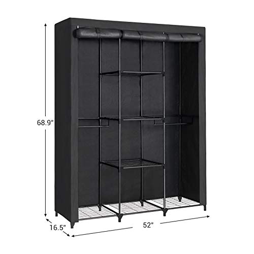 SONGMICS Wardrobe Closet, Non-Woven Fabric Clothes Closet, Mesh Shelves, Clothes Storage Organizer with Door, Black URYM34BK