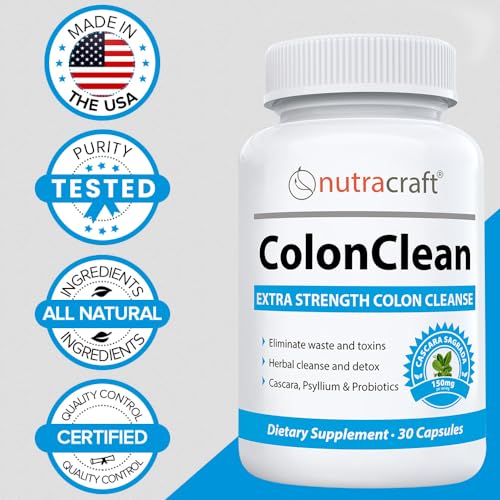 Nutracraft ColonClean #1 Colon Detox and Constipation Relief | Senna, Cascara Sagrada, Psyllium, MCT, Aloe and Probiotics | 30 Capsules
