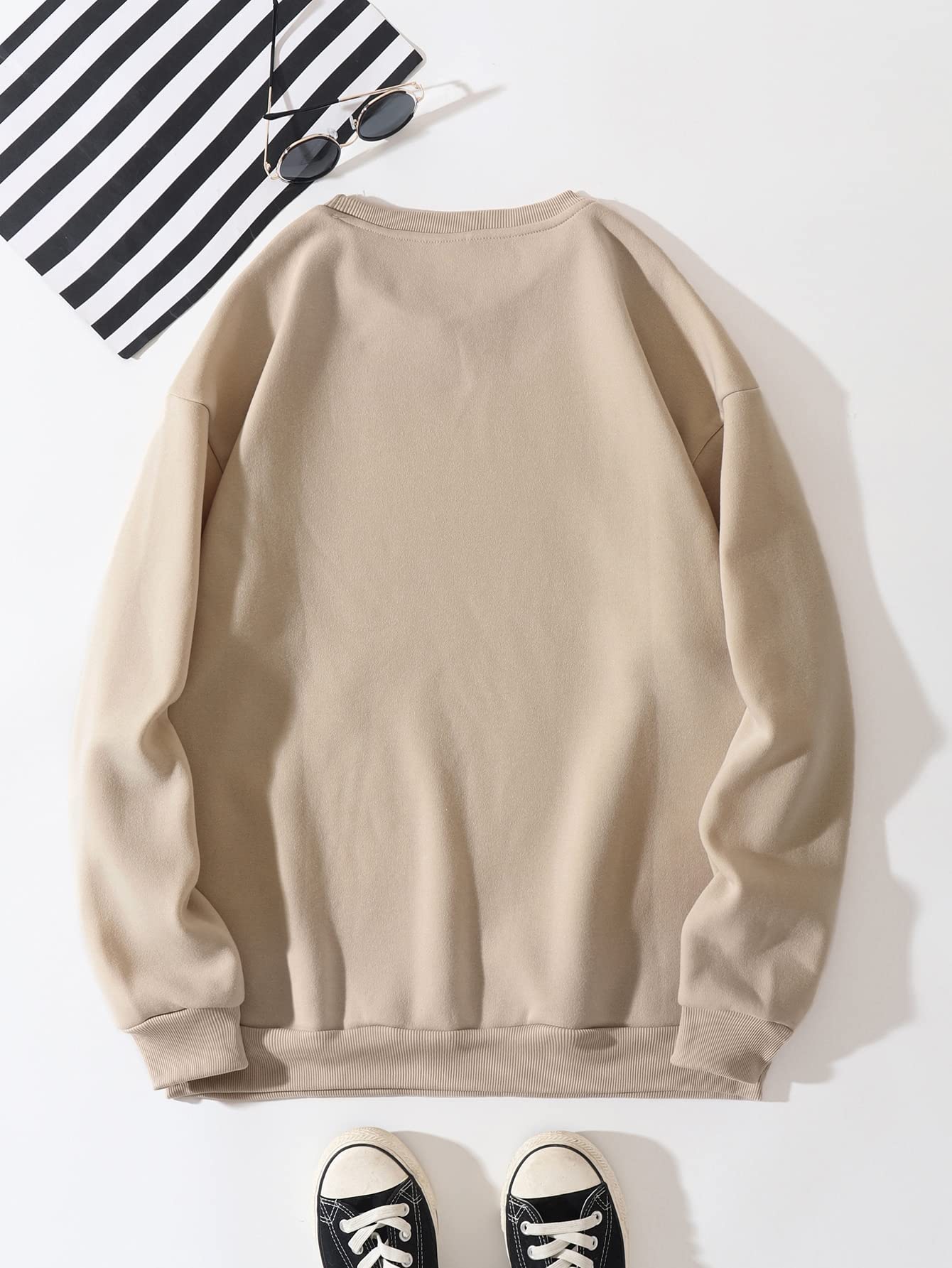 WDIRARA Men's Letter Graphic Round Neck Long Sleeve Sweatshirt Casual Tops Khaki Los Angeles L