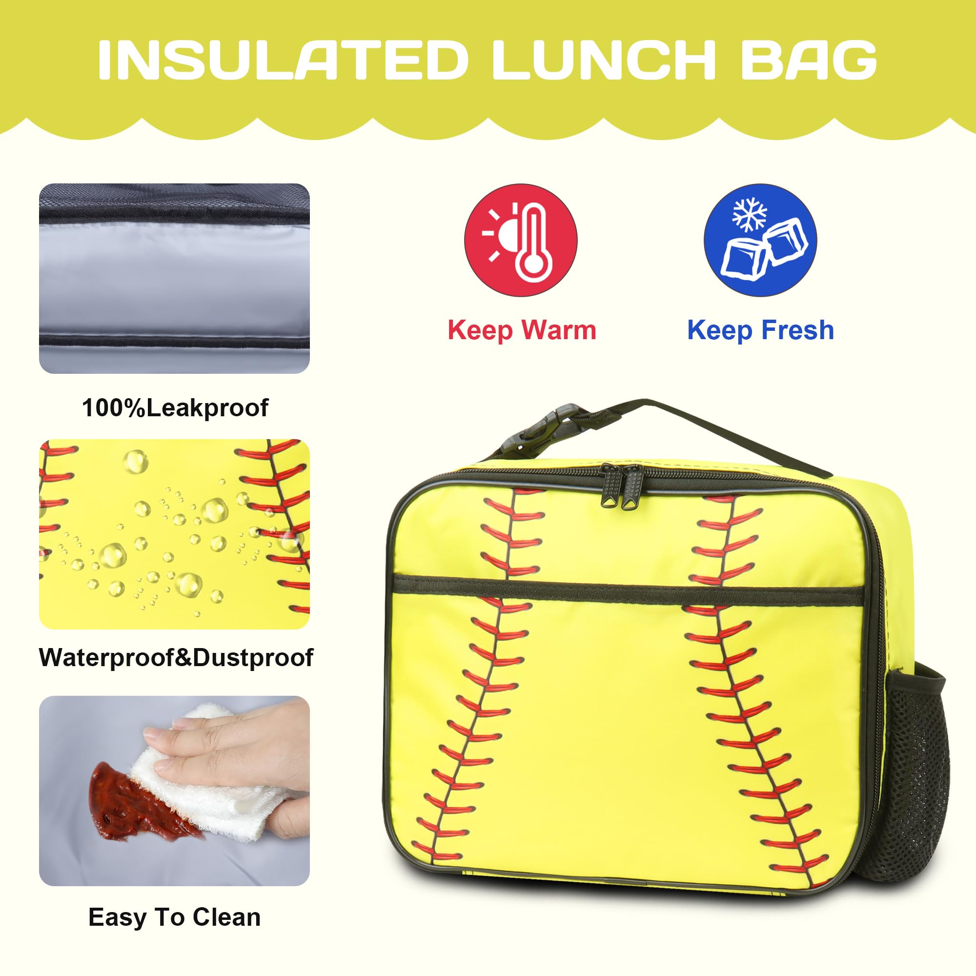 NHBTGSF Softball Backpack for Girl,Kids Softball Backpack for School,17inch Backpack Set with Lunch Bag and Keychain